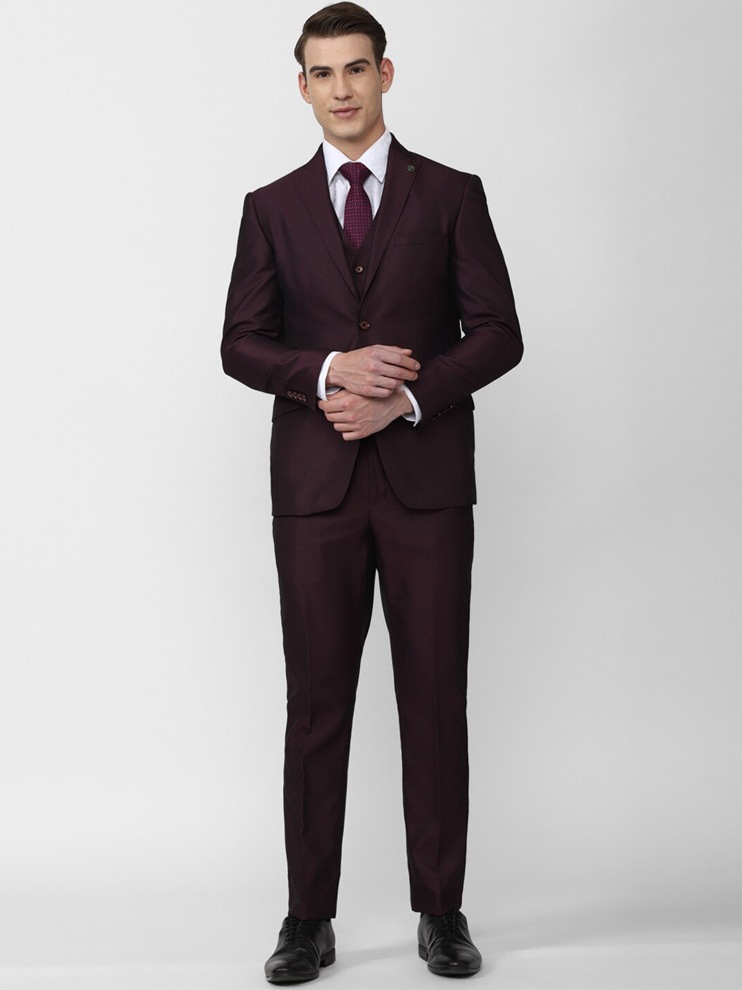 Buy Peter England Elite Men Brown Solid Single Breasted Slim Fit Three ...