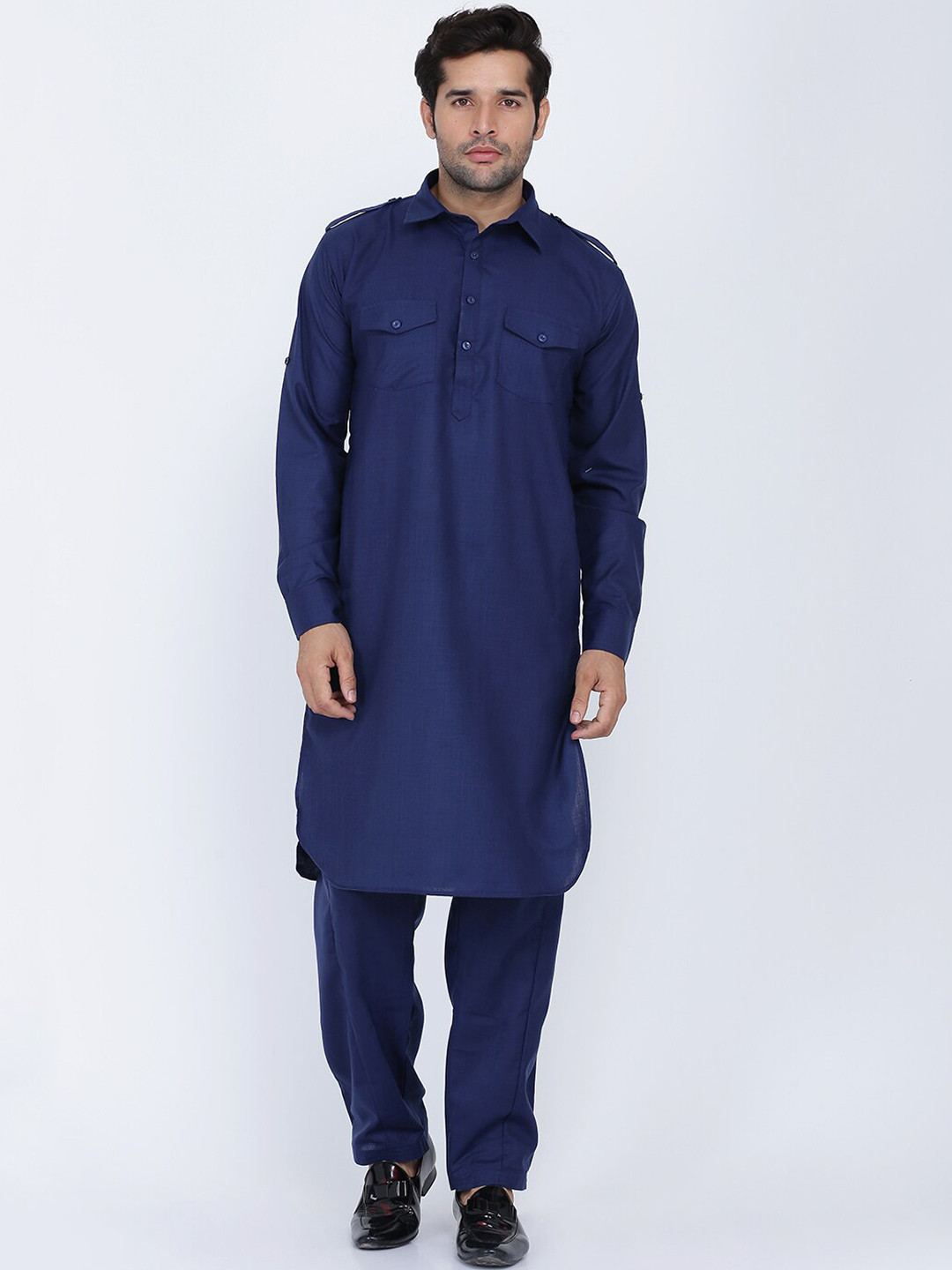Buy ROYAL KURTA Men Navy Blue Pure Cotton Kurta With Salwar - Kurta ...