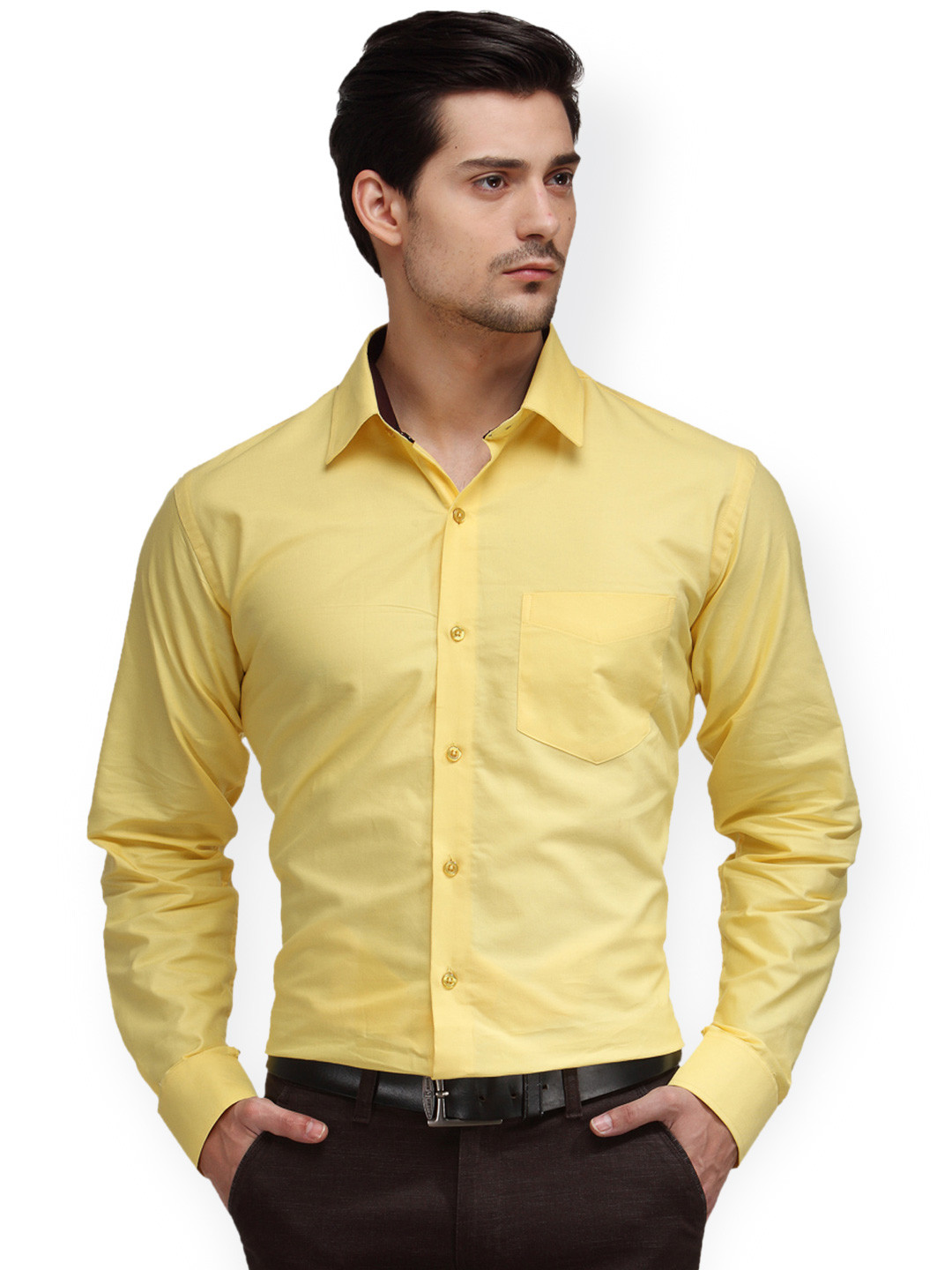 Buy Hancock Men Yellow Smart Slim Fit Solid Formal Shirt - Shirts for ...