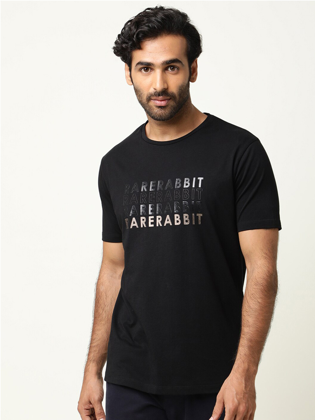 Buy RARE RABBIT Men Black Typography Printed Slim Fit T Shirt - Tshirts ...