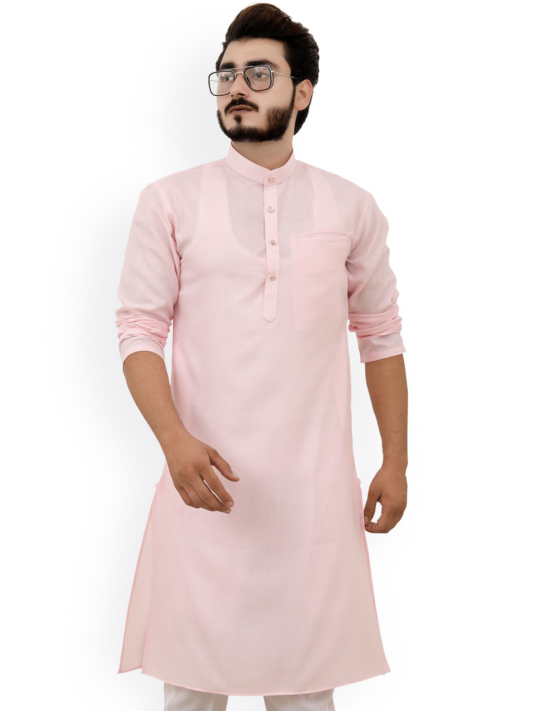 Buy Tibra Collection Men Pink Solid Straight Kurta - Kurtas for Men ...