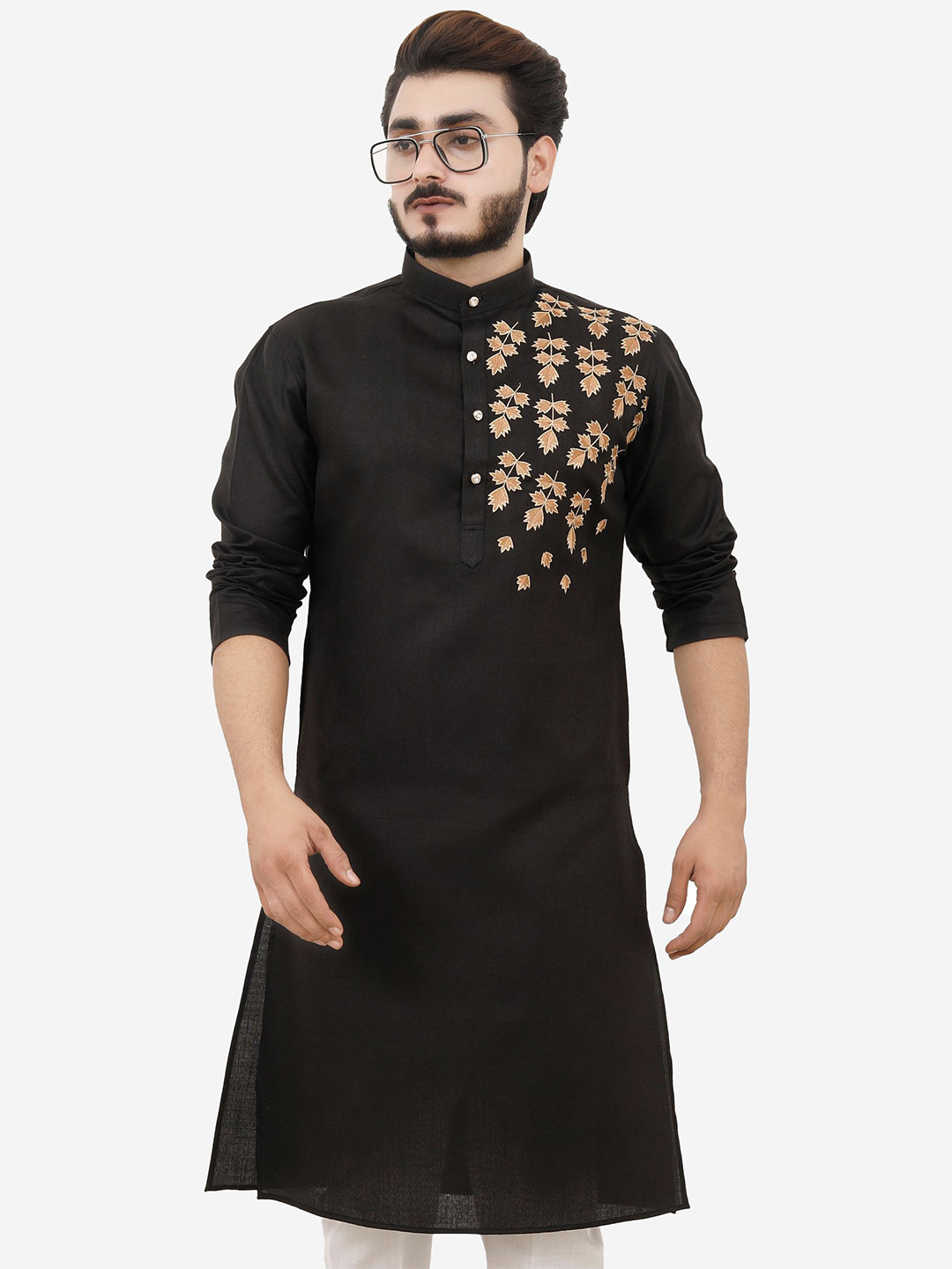 Buy Tibra Collection Men Black Thread Work Kurta - Kurtas for Men ...