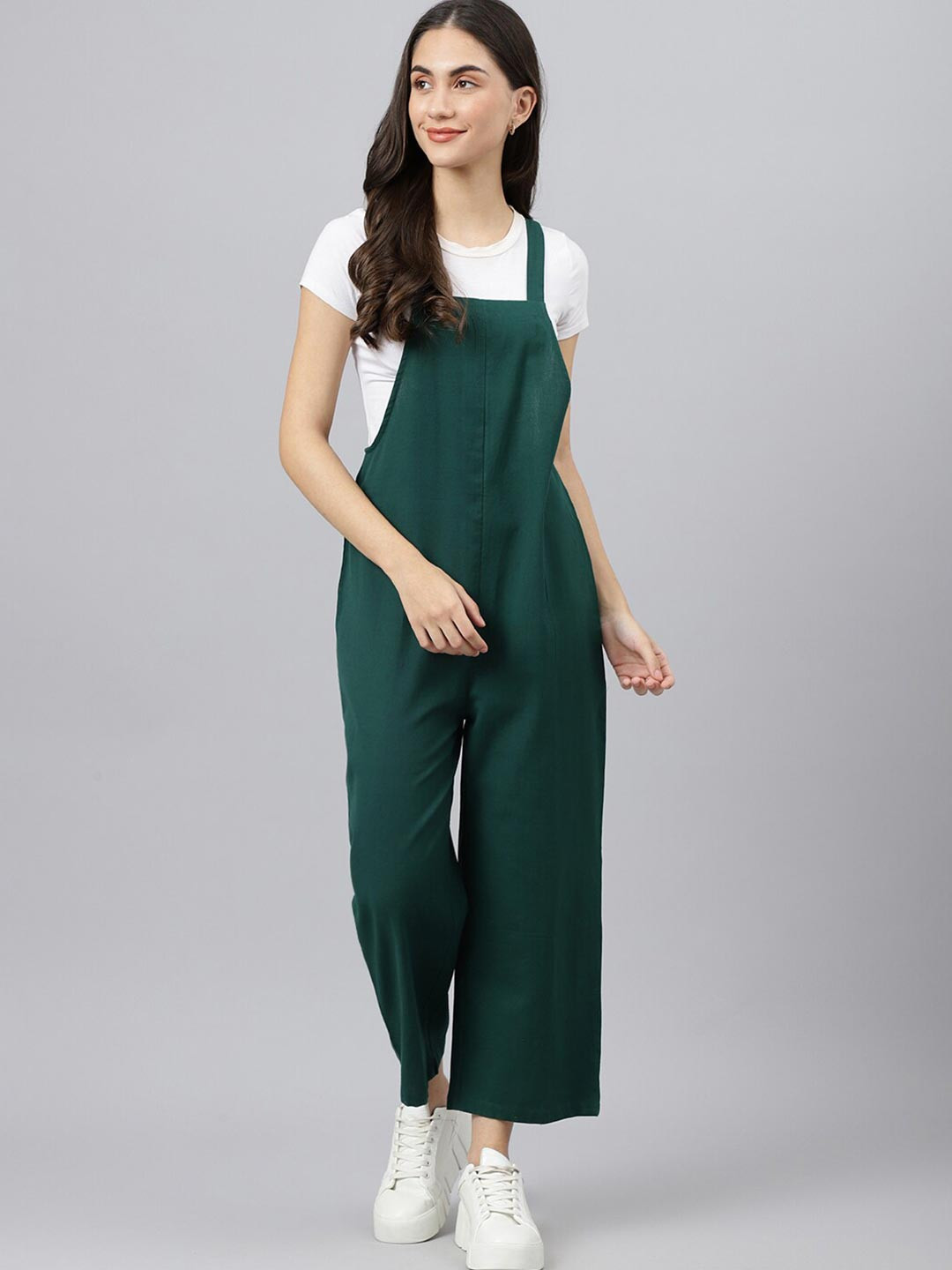 Buy DEEBACO Green Basic Jumpsuit / Dungaree Dress - Jumpsuit for Women ...