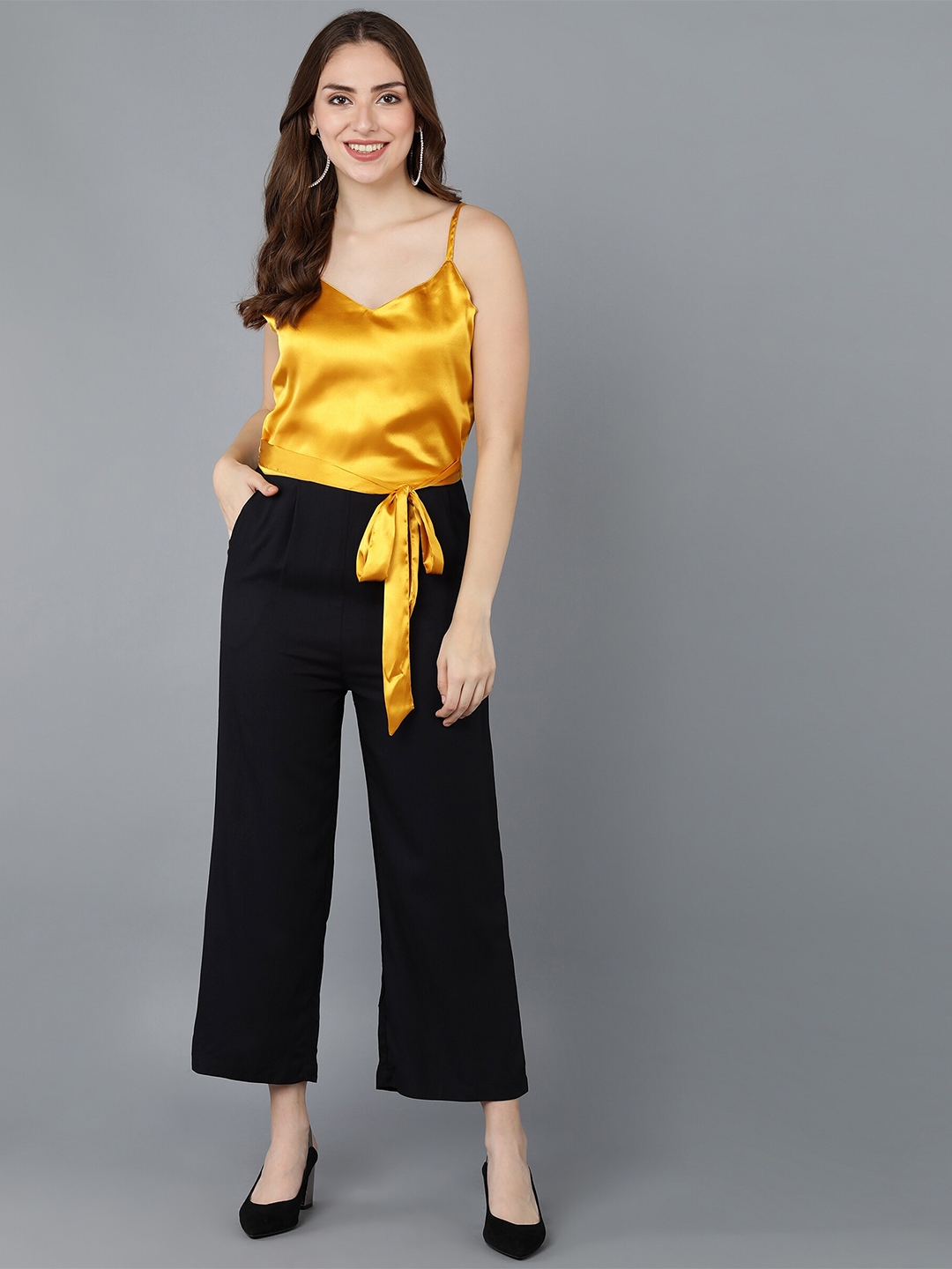 Buy Znx Clothing Yellow And Black Basic Jumpsuit Jumpsuit For Women