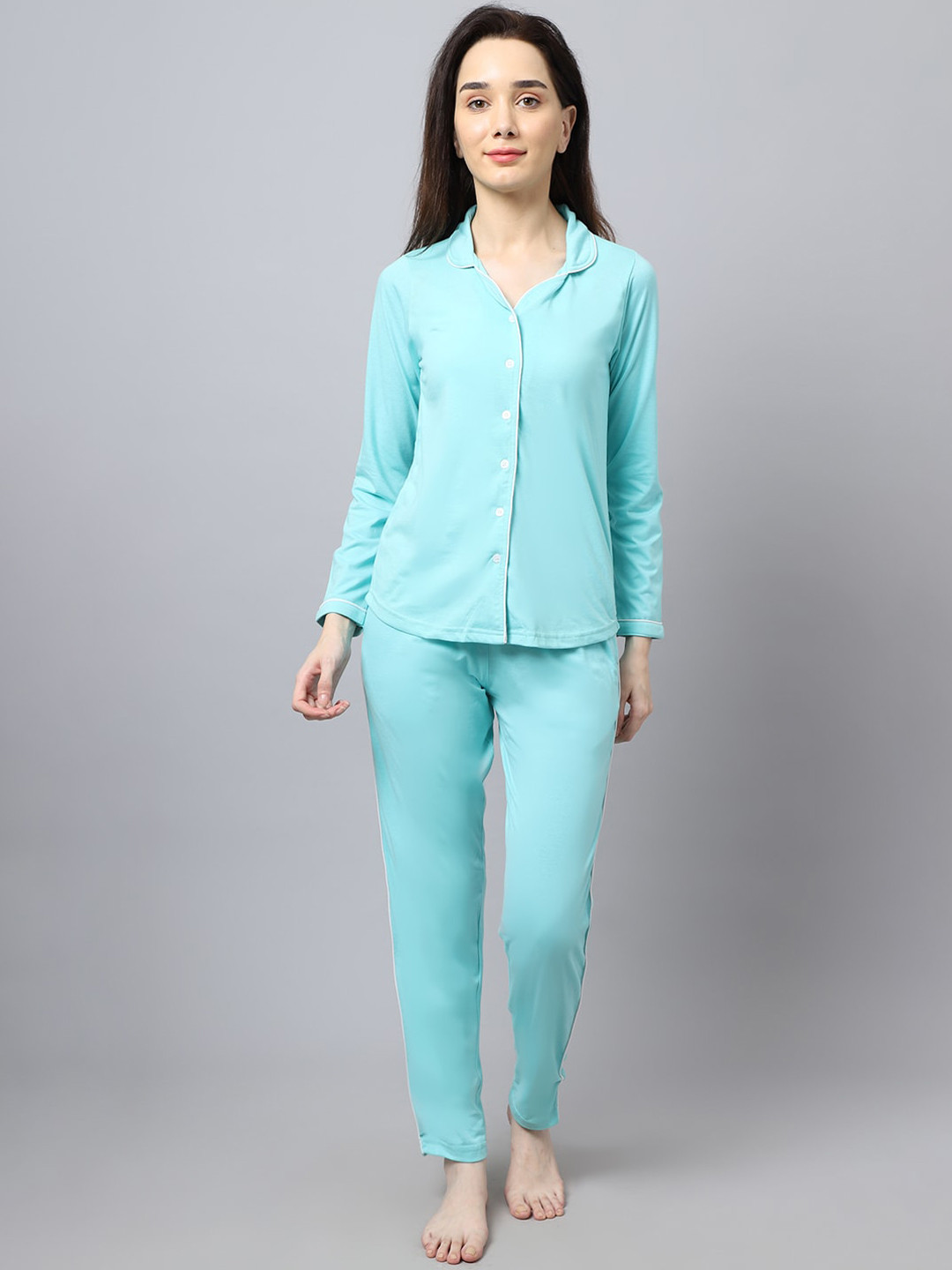 Buy ANTI CULTURE Women Turquoise Blue Night Suit - Night Suits for ...