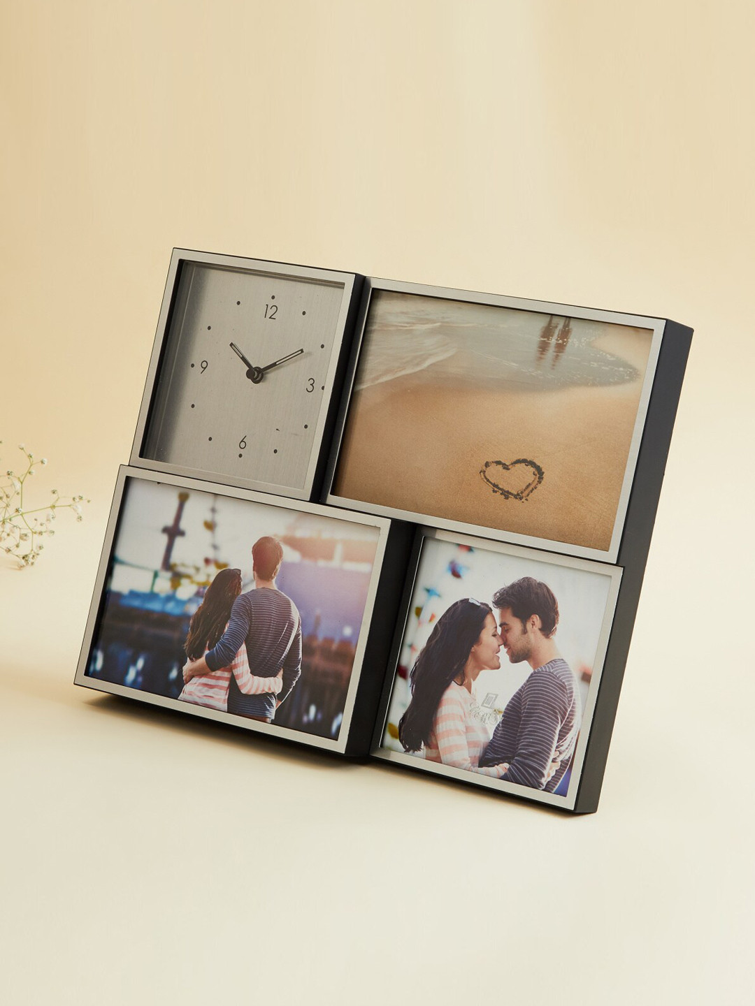 Buy Home Centre Unisex Silver Toned Metal Multi Photo Frames With Clock ...