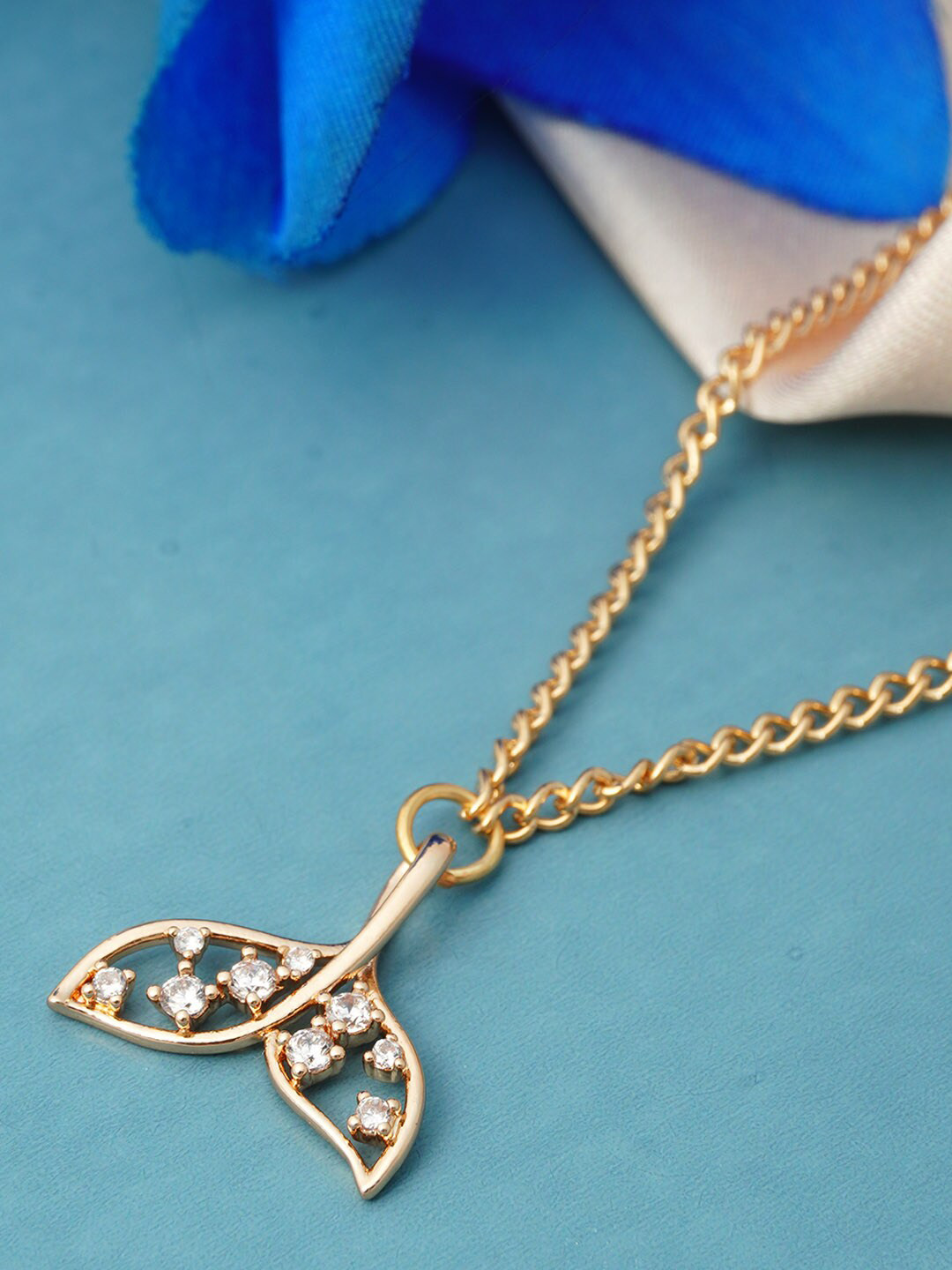 Buy Emmie Gold Toned Stone Studded Fish Tail Pendant With Chain ...