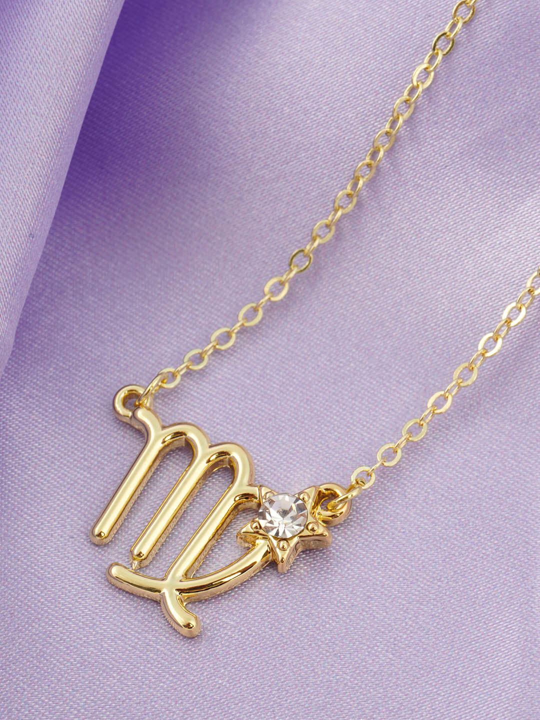 Buy Emmie Gold Toned Crystal Studded Star Virgo Shaped Pendant With ...