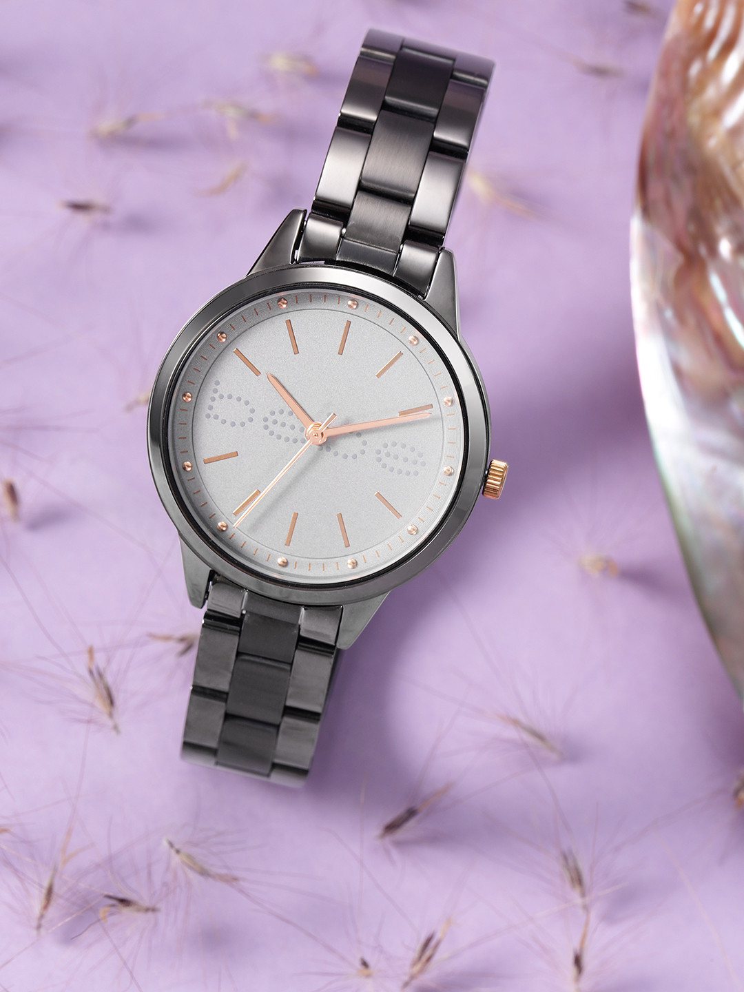 Buy Bebe Women Grey Printed Dial & Gunmetal Toned Straps Analogue Watch ...