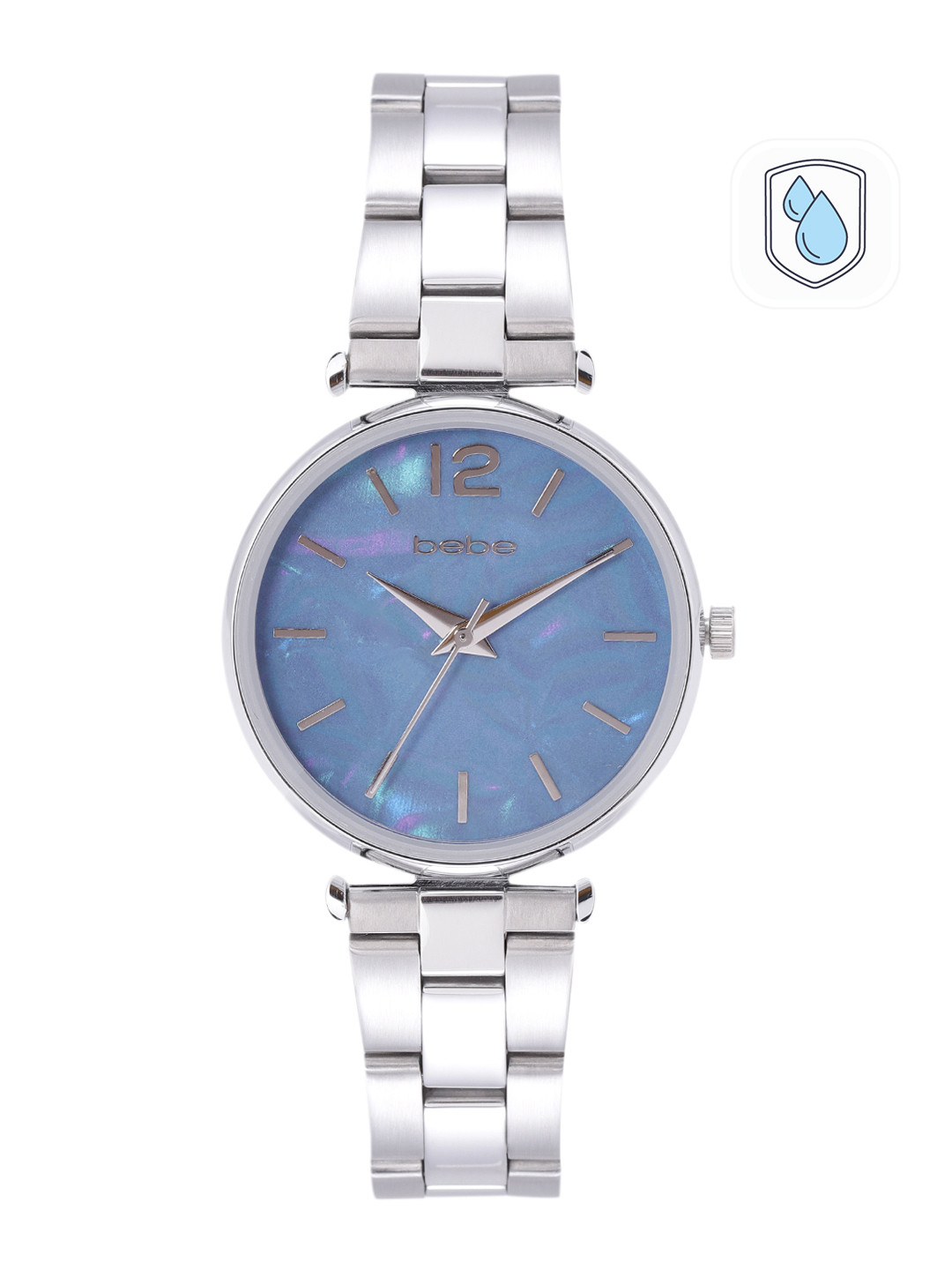 Buy Bebe Women Blue Dial & Silver Toned Bracelet Style Straps Analogue ...
