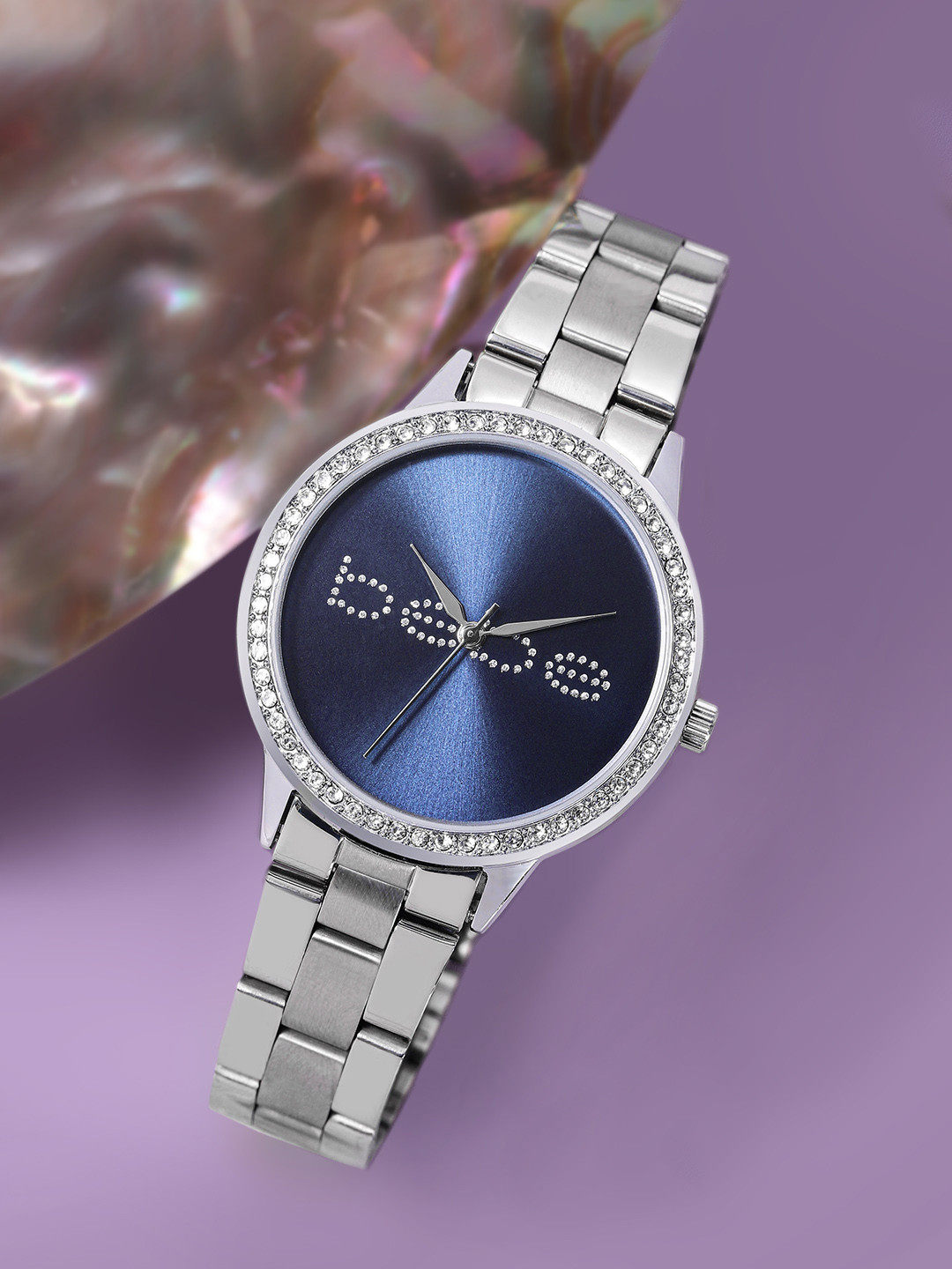 Buy Bebe Women Navy Blue Embellished Dial & Steel Toned Straps Analogue ...