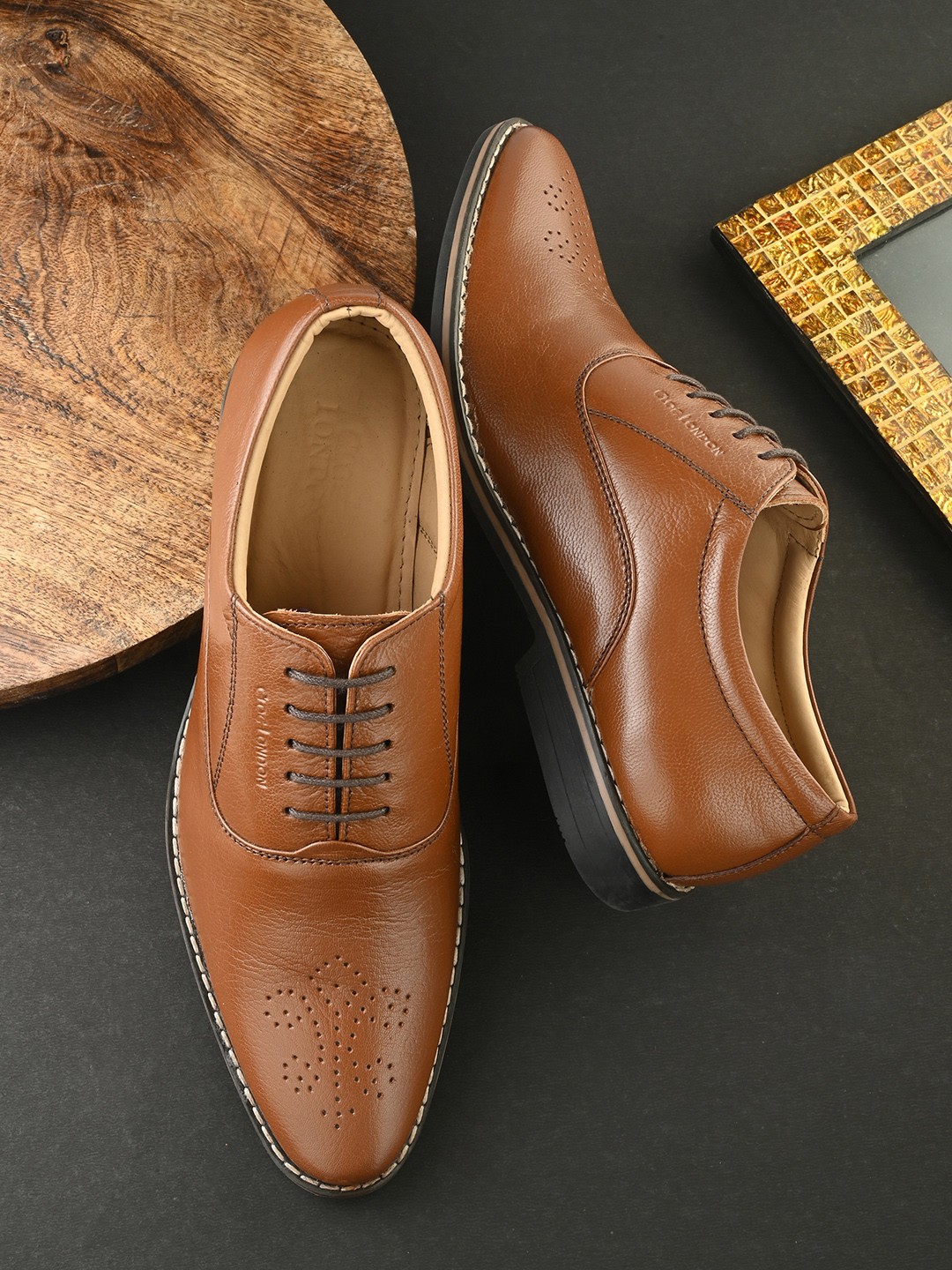 Buy CLOG LONDON Men Tan Brown Formal Leather Brogue Shoes - Formal ...