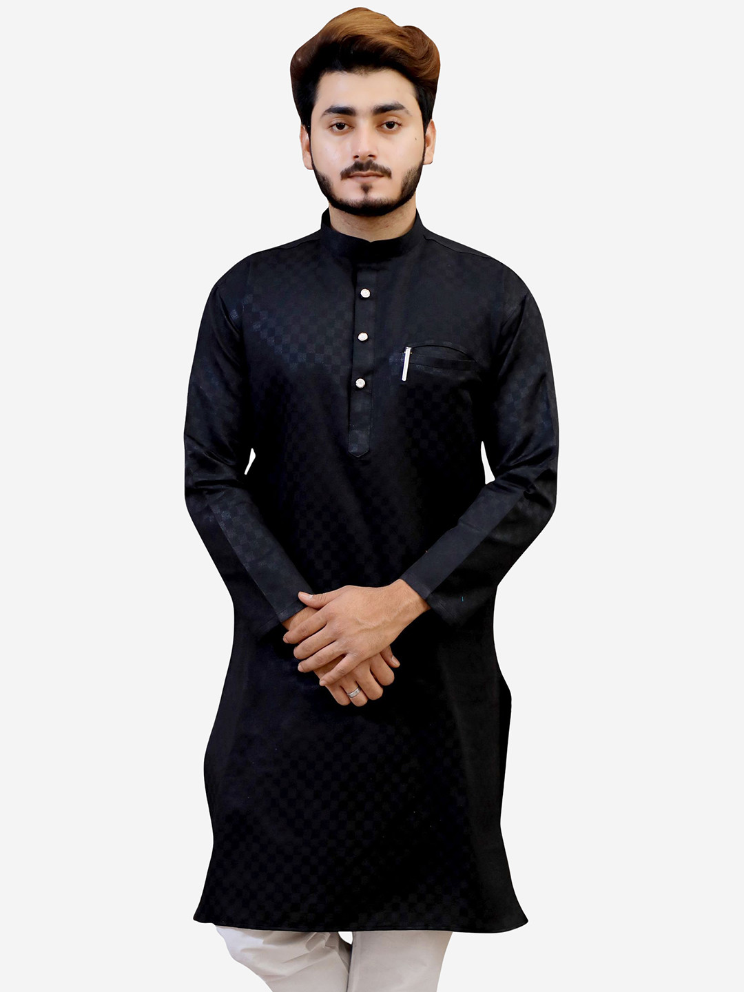Buy Tibra Collection Men Black Solid Dobby Kurta - Kurtas for Men ...