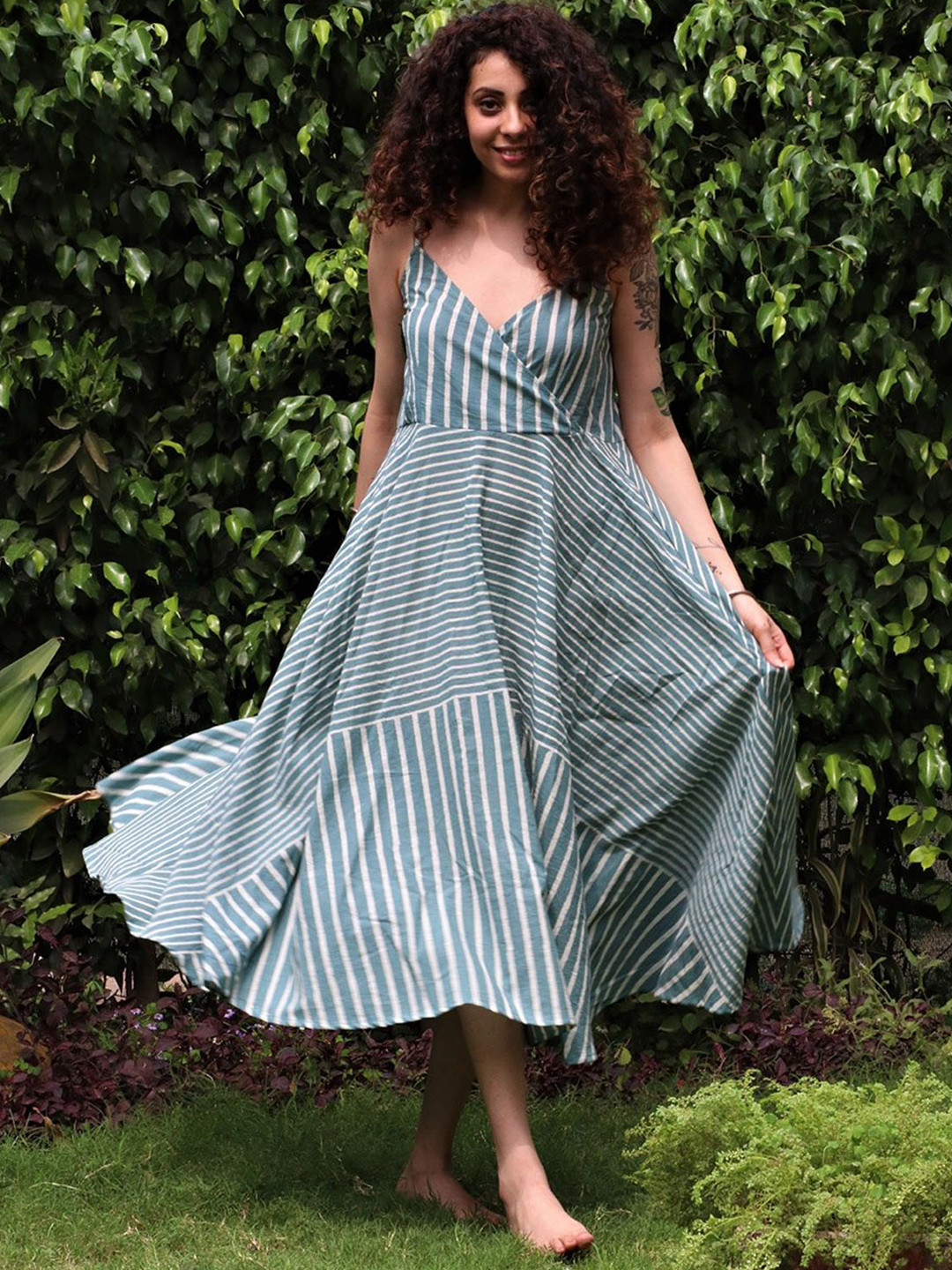 Buy Chidiyaa Blue Striped Maxi Dress - Ethnic Dresses for Women ...