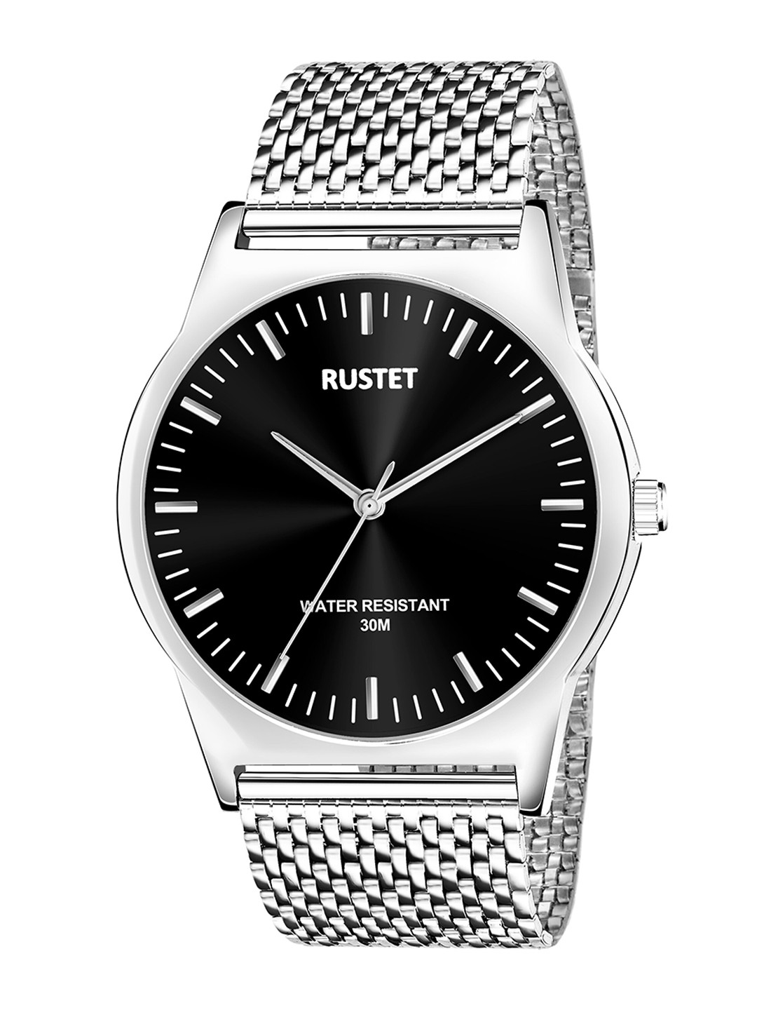 Buy RUSTET Men Black Brass Dial & Silver Toned Stainless Steel Straps ...