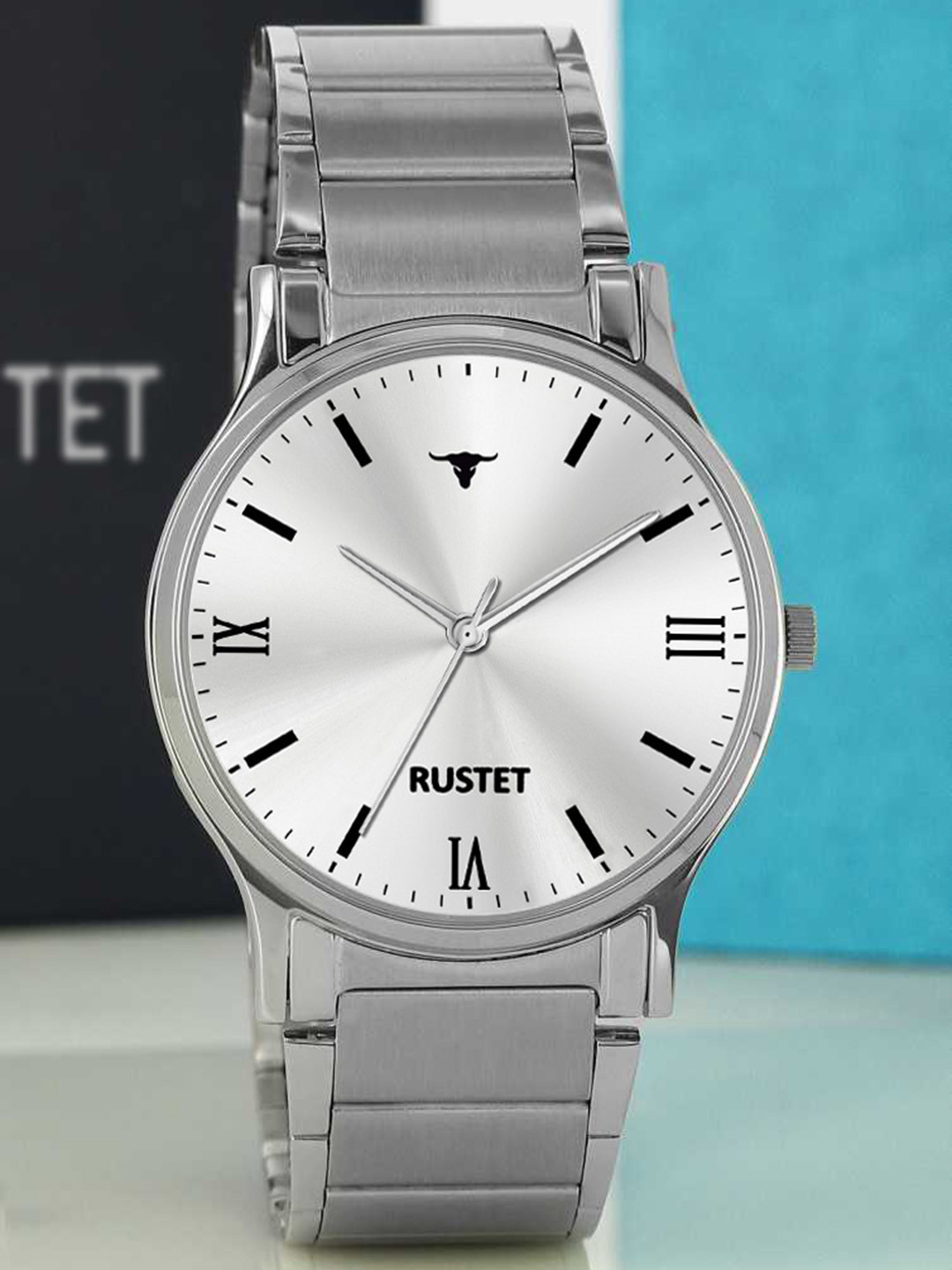 Buy RUSTET Men White Brass Dial & Silver Toned Stainless Steel Bracelet ...