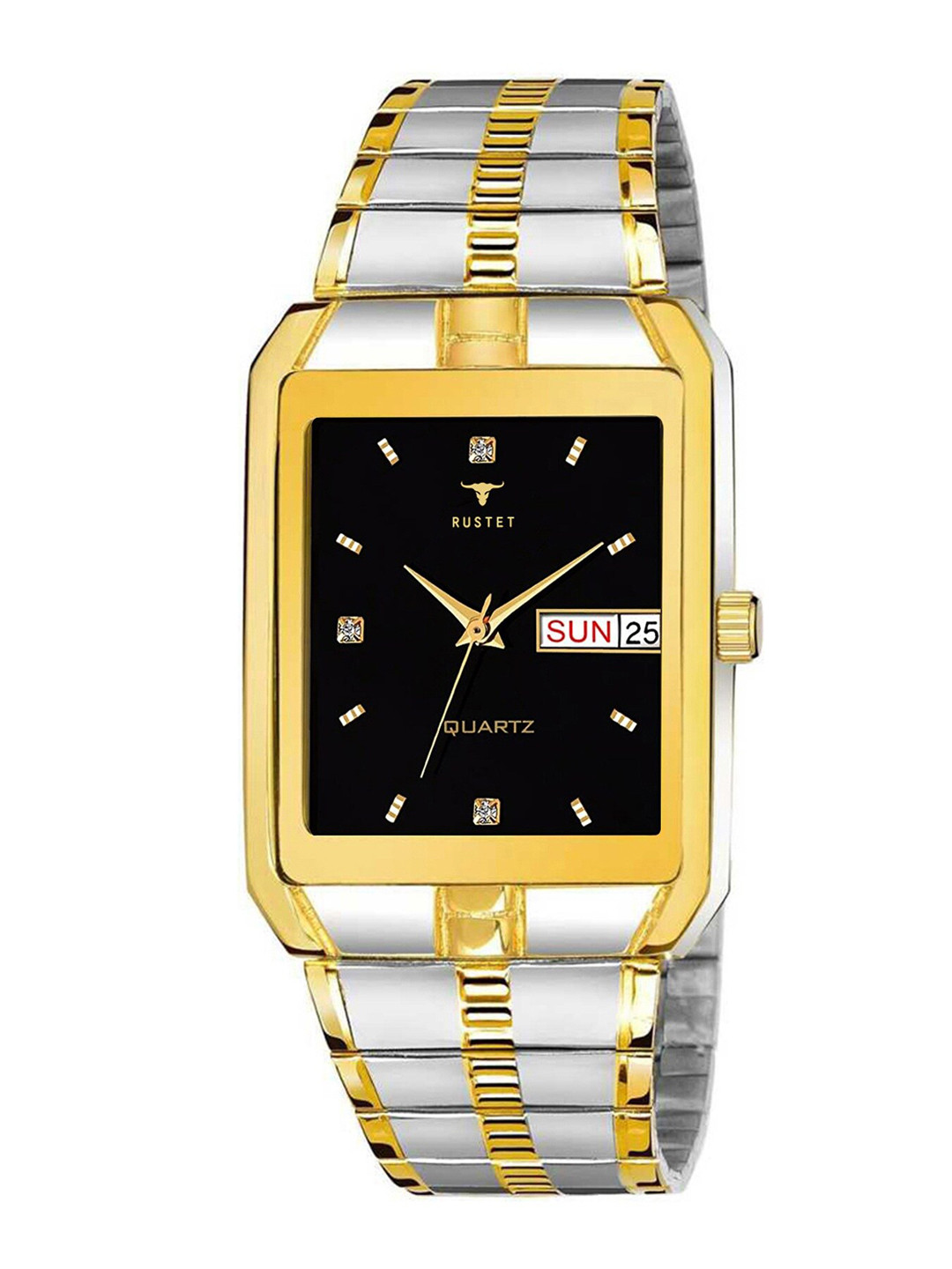 Buy RUSTET Men Black Brass Dial & Gold Toned Stainless Steel Bracelet ...