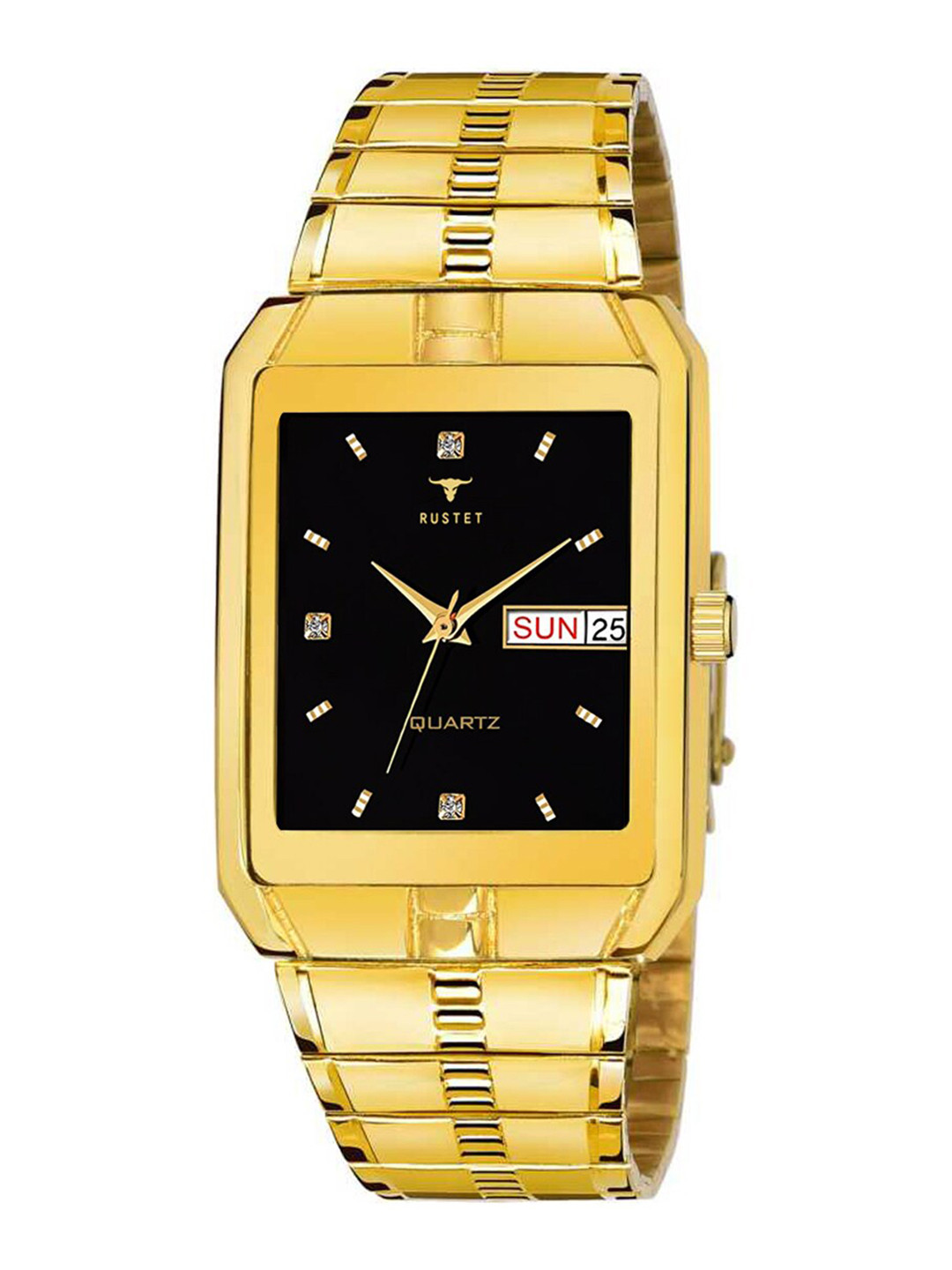 Buy RUSTET Men Black Brass Dial & Gold Toned Stainless Steel Analogue ...