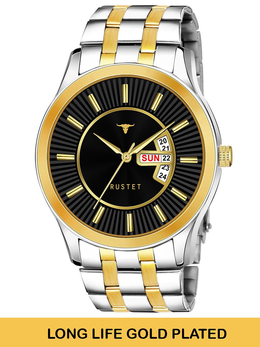 Buy RUSTET Men Black Brass Dial & Silver Toned Stainless Steel Bracelet ...