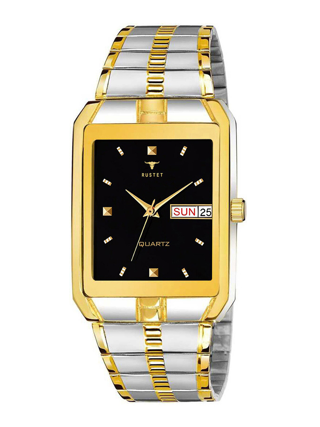 Buy RUSTET Men Black Brass Dial & Gold Toned Stainless Steel Bracelet ...