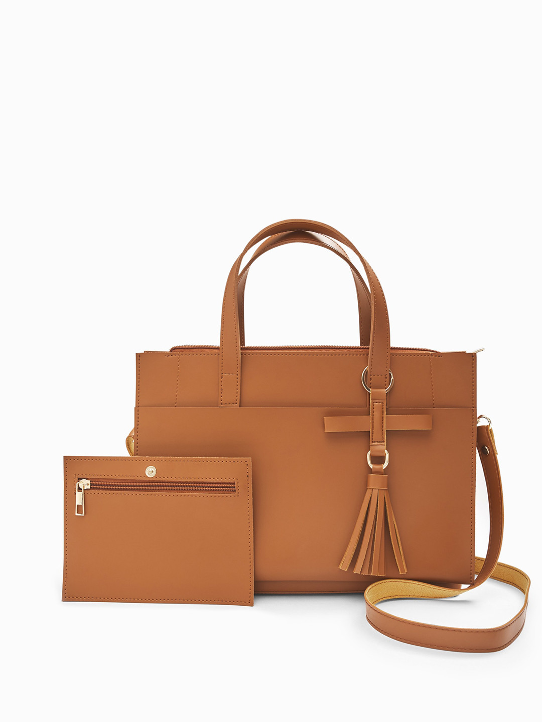Buy The Label Life Tan Brown Leather Structured Handheld Bag With Cut ...