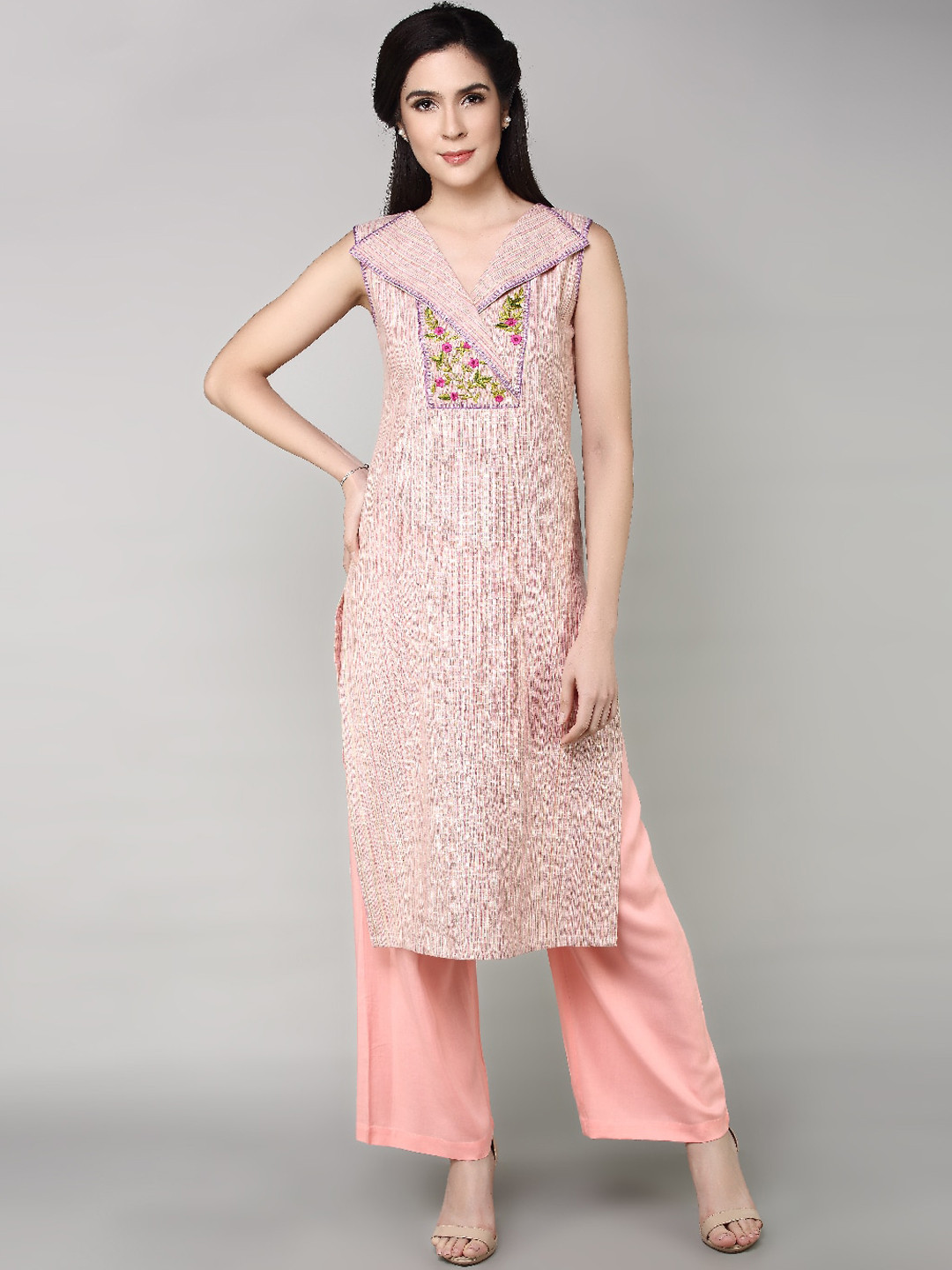 Buy Aturabi Women Multicoloured Floral Embroidered Pure Cotton Kurti ...