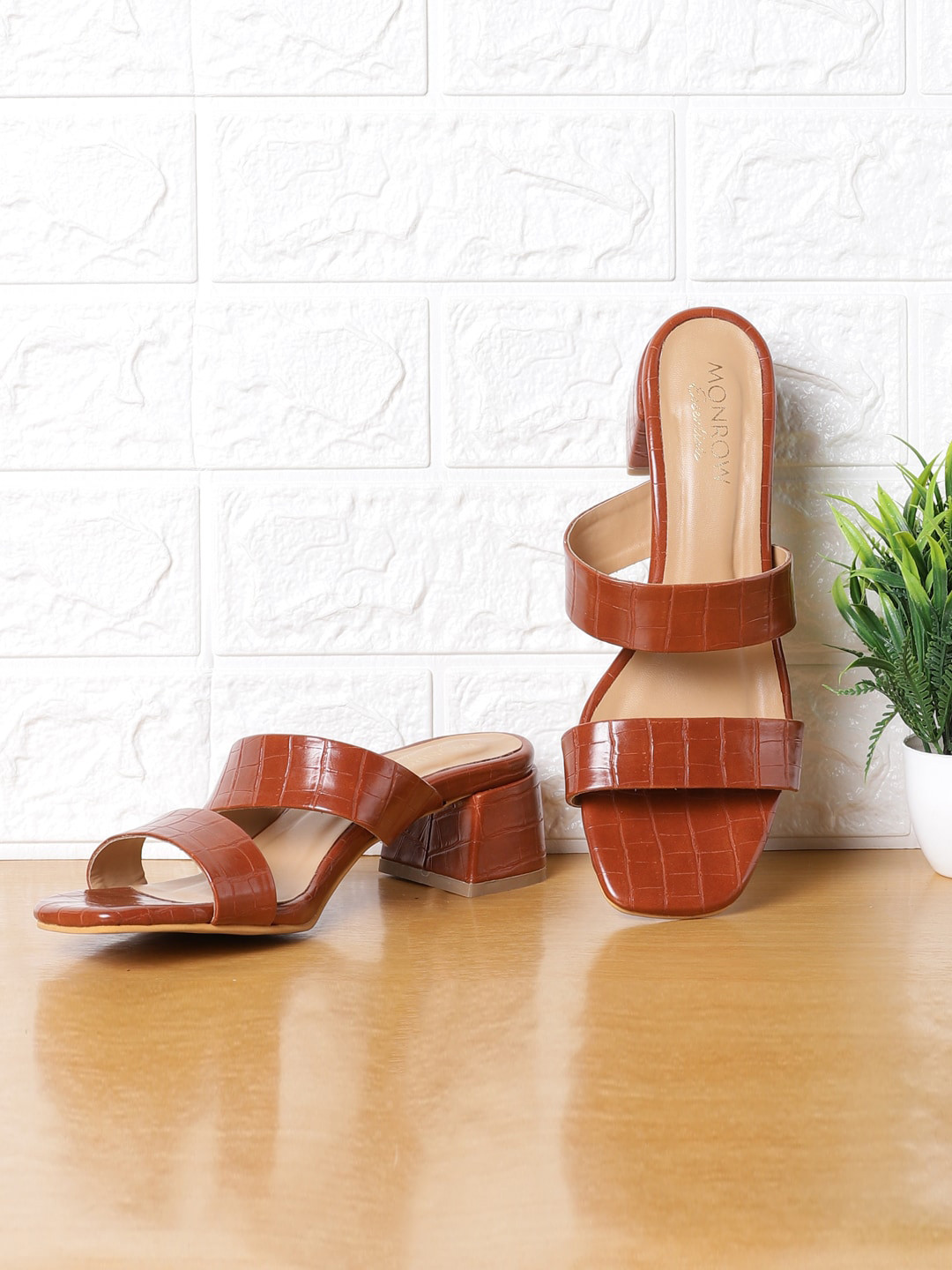 Buy Monrow Tan Textured PU Block Peep Toes - Heels for Women 19308152 ...