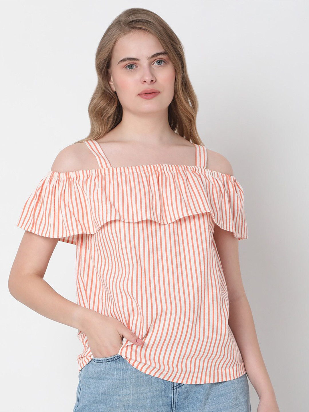 Buy Vero Moda Orange Striped Top - Tops for Women 19308326 | Myntra