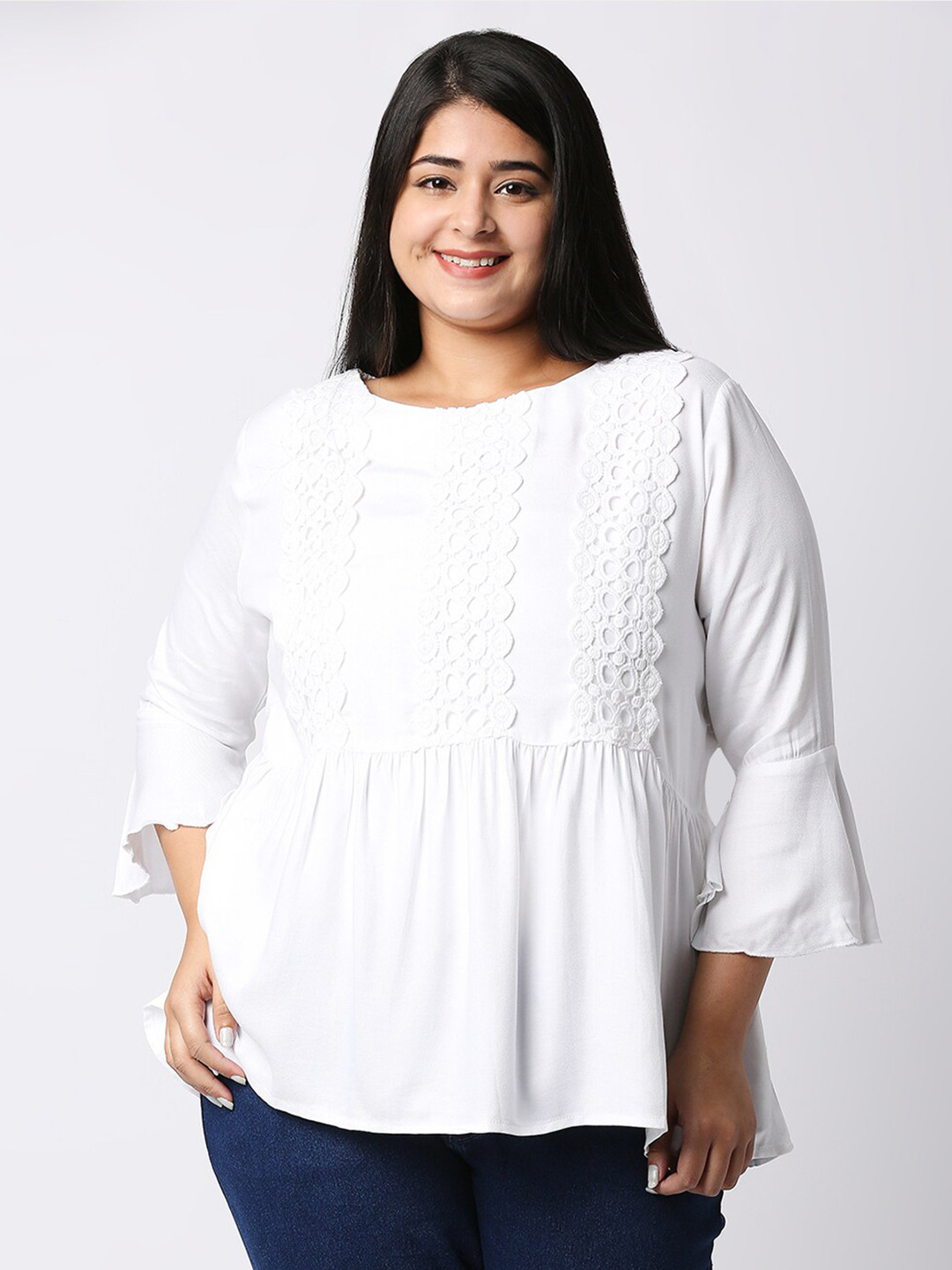 Buy Style Quotientt Women Plus Size White Lace Insert Viscose Rayon A ...