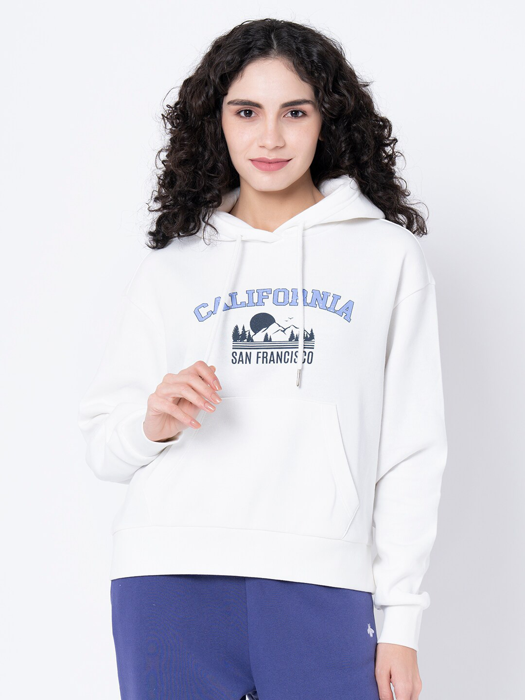 Buy Mode By Red Tape Women Off White Printed Hooded Sweatshirt ...