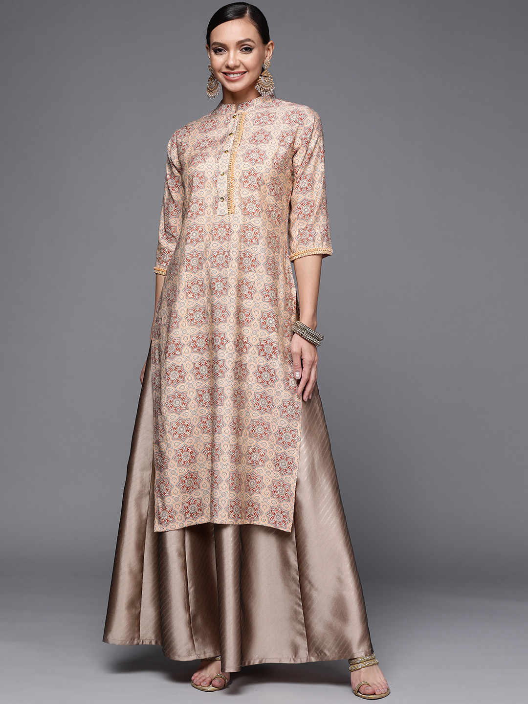 Buy Libas Women Peach Coloured & Rust Ethnic Motifs Printed Kurta ...