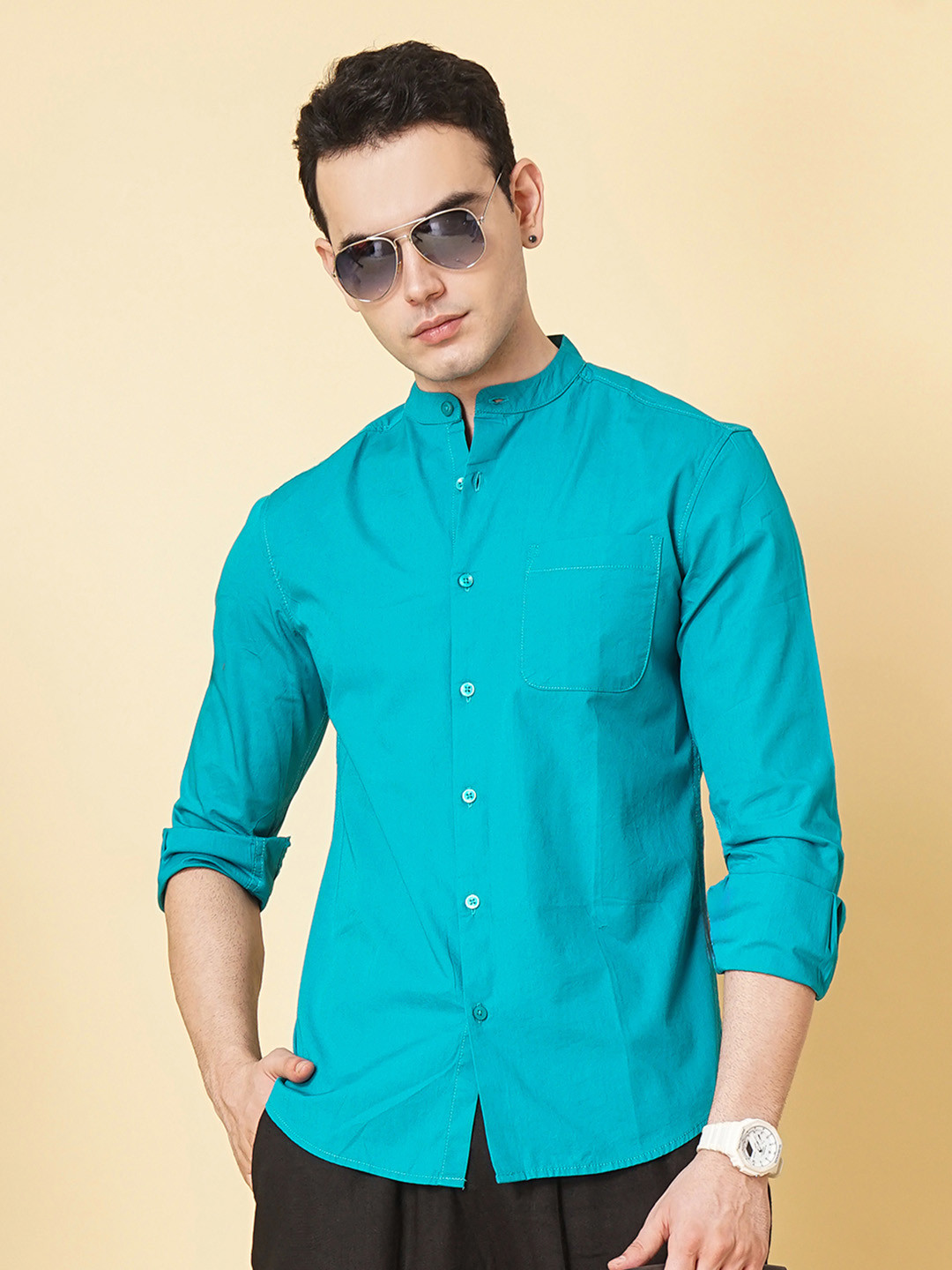 Buy The Indian Garage Co Men Turquoise Blue Casual Shirt - Shirts for ...