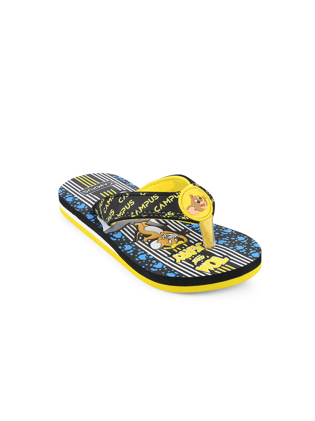 Buy Campus Unisex Kids Black & Yellow Rubber Sliders - Flip Flops for ...
