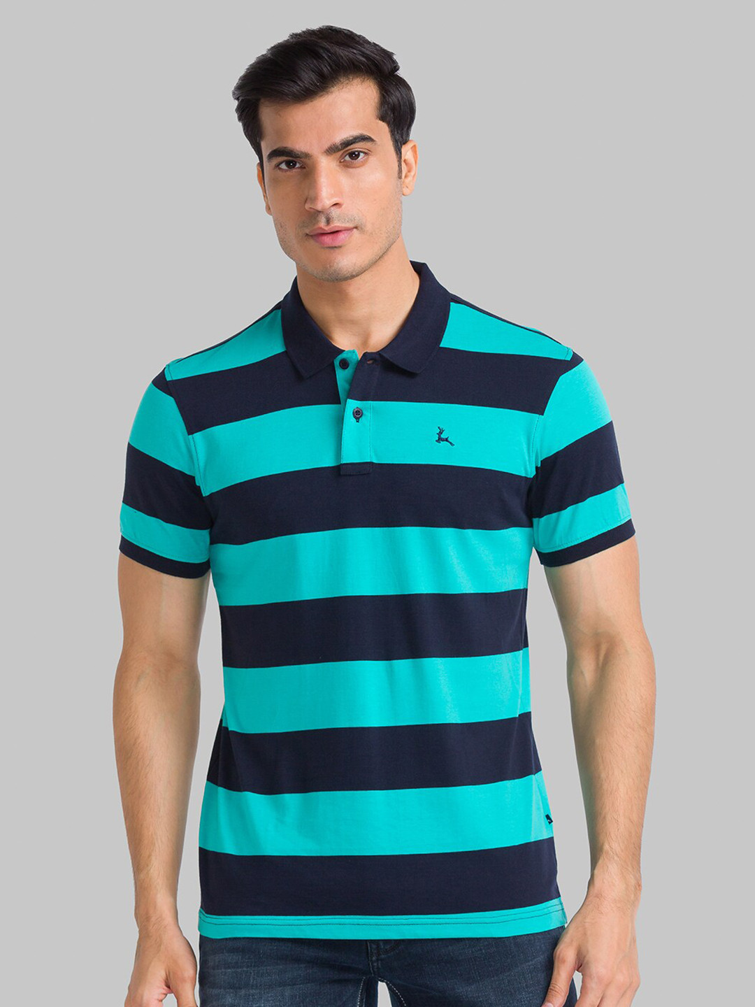 Buy Parx Men Green Striped Polo Collar T Shirt - Tshirts for Men ...