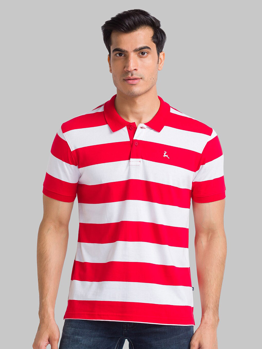 Buy Parx Men Red Striped Polo Collar Applique T Shirt - Tshirts for Men ...