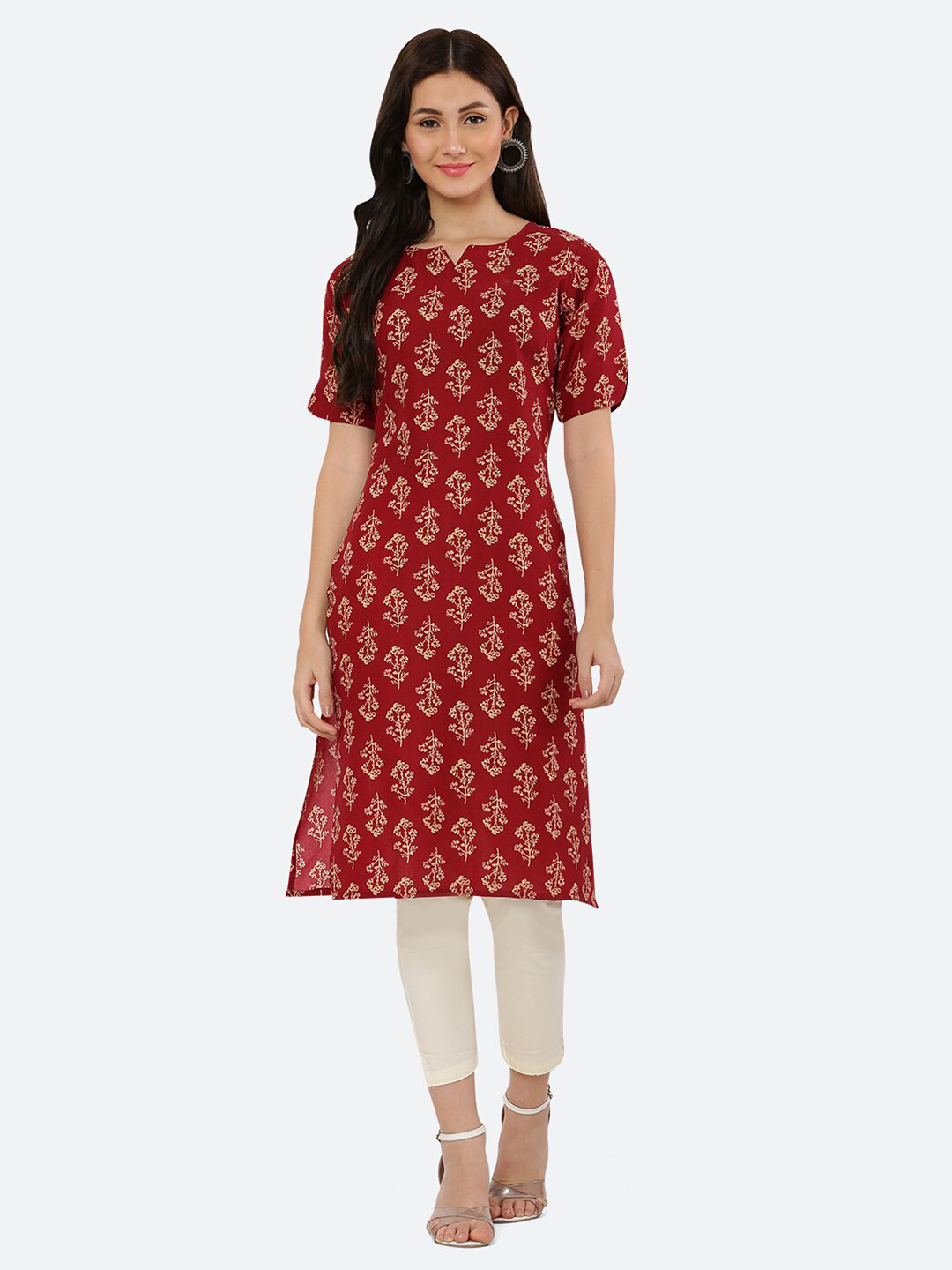 Buy KETAKI FASHION Women Maroon & Beige Floral Printed Cotton Kurta ...