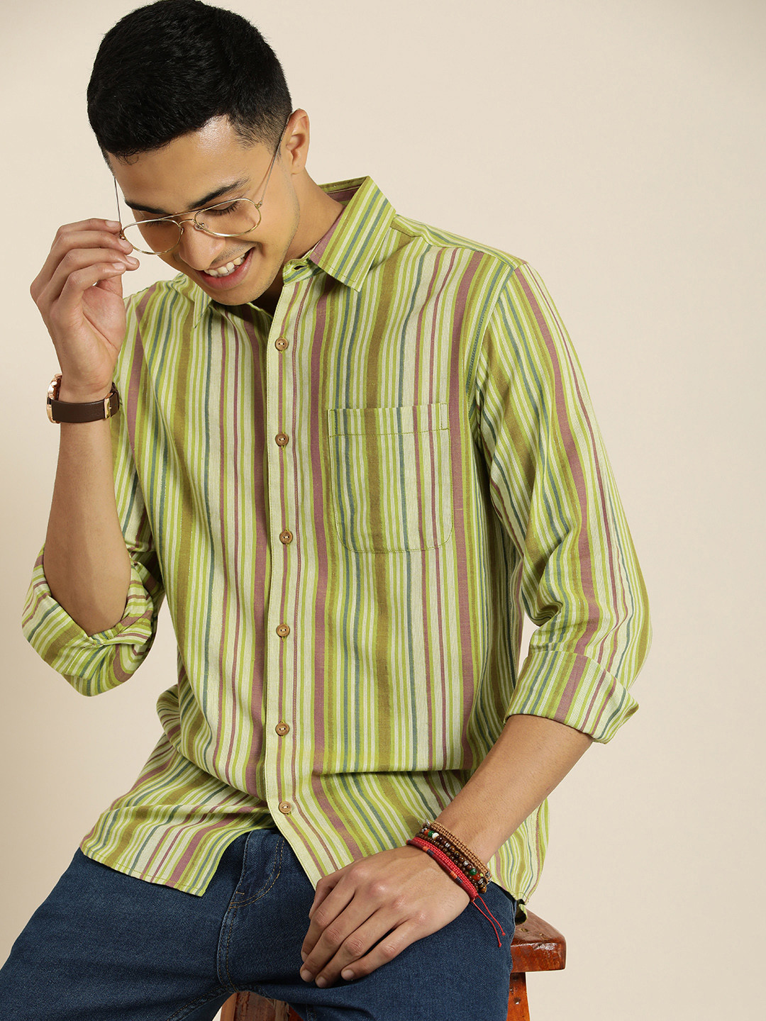 Buy Taavi Men Woven Legacy Striped Casual Shirt With Chest Pocket ...