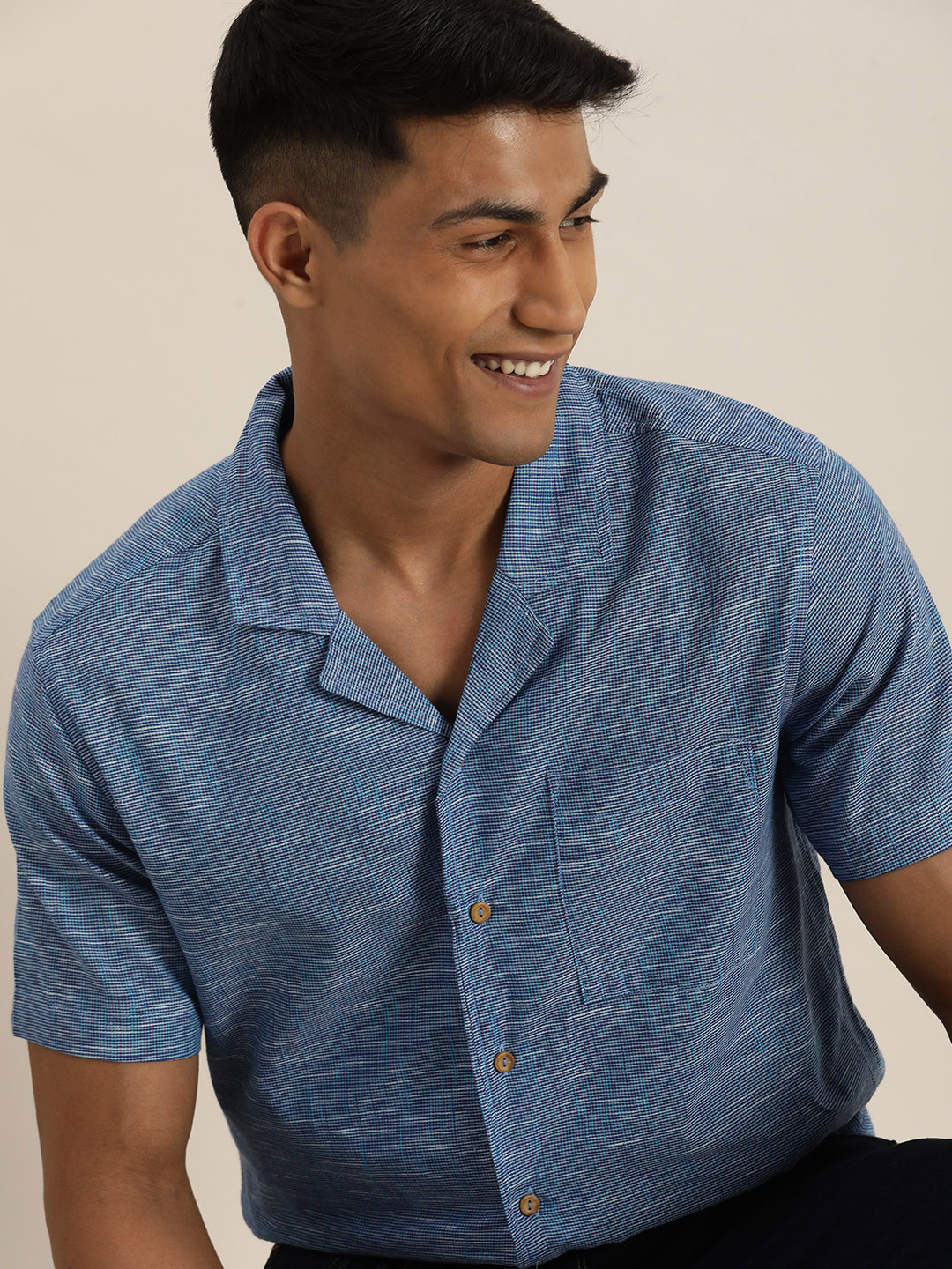 Buy Taavi Men Woven Legacy Blue Horizontal Stripes Semi Sheer Pure ...