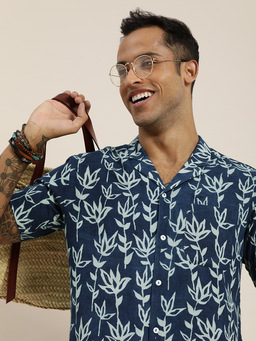 Buy Taavi Men Navy Blue & White Indigo Hand Block Printed Pure Cotton ...