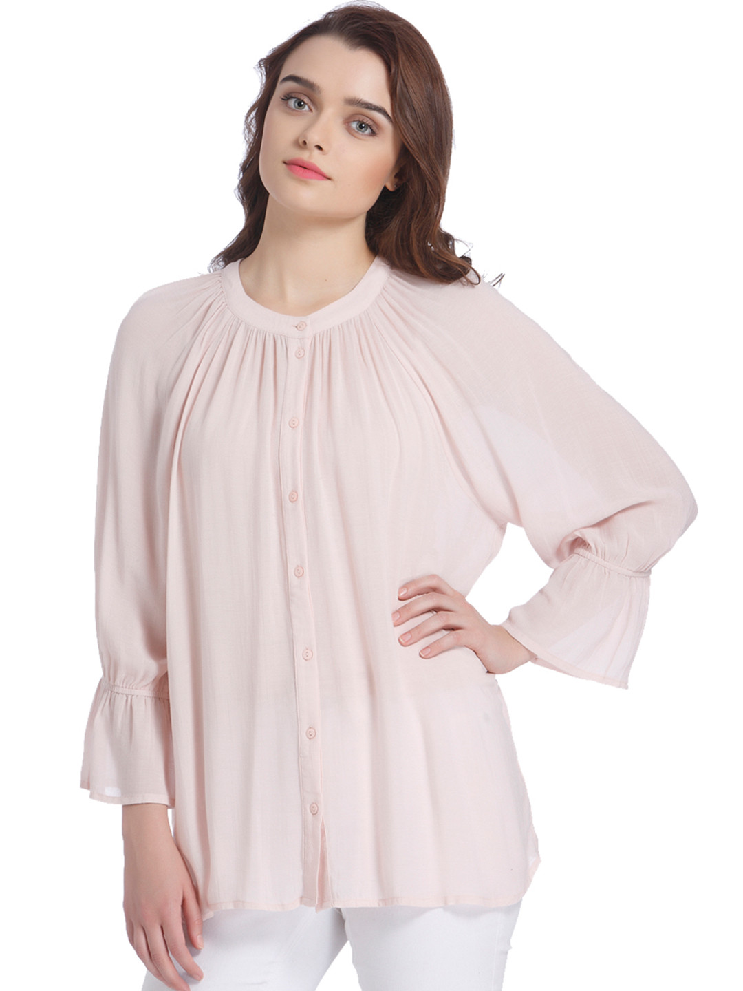 Buy Vero Moda Women Peach Coloured Semi Sheer Shirt Style Top - Tops ...