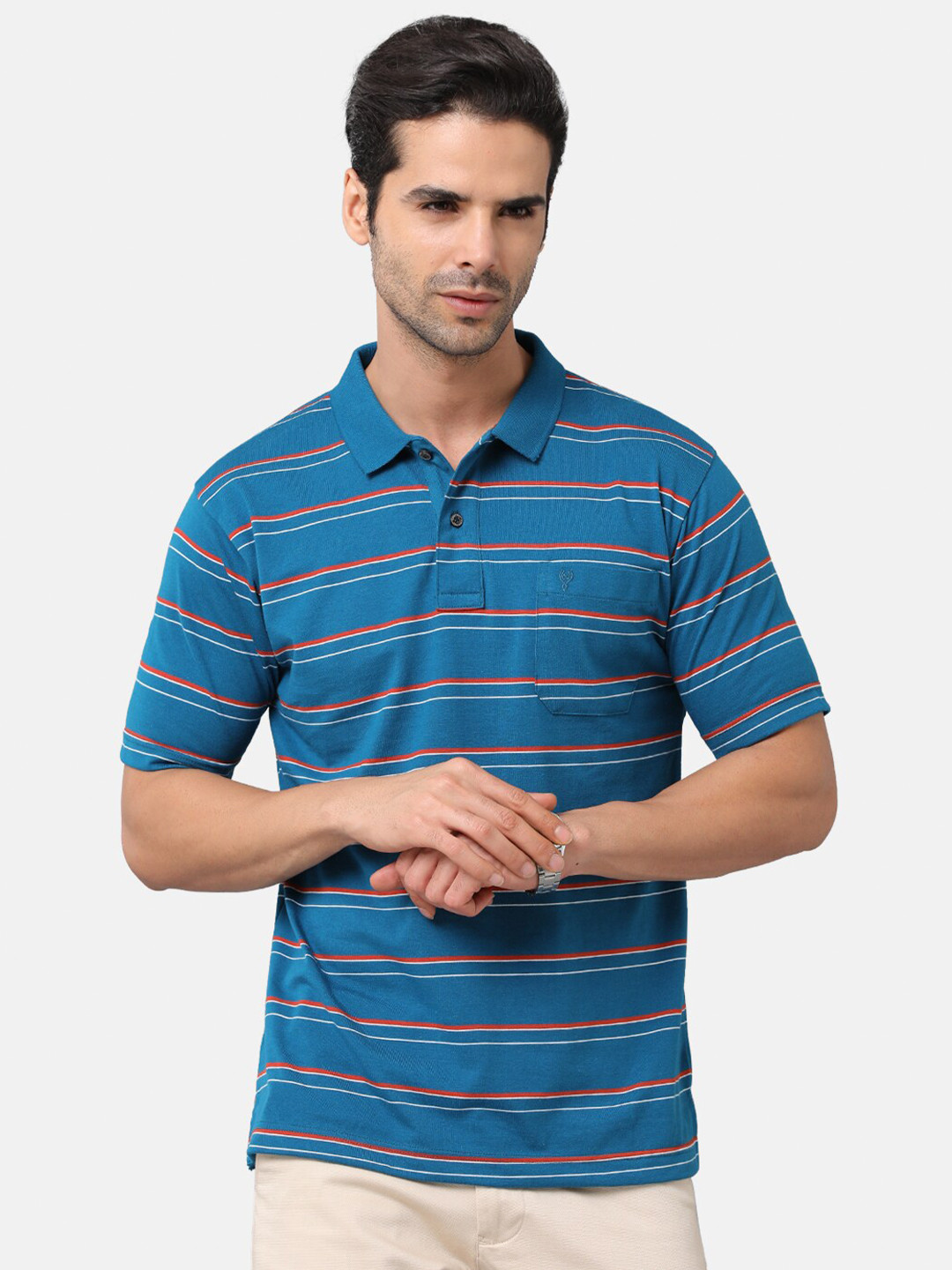 Buy Classic Polo Men Blue Striped Polo Collar T Shirt - Tshirts for Men ...