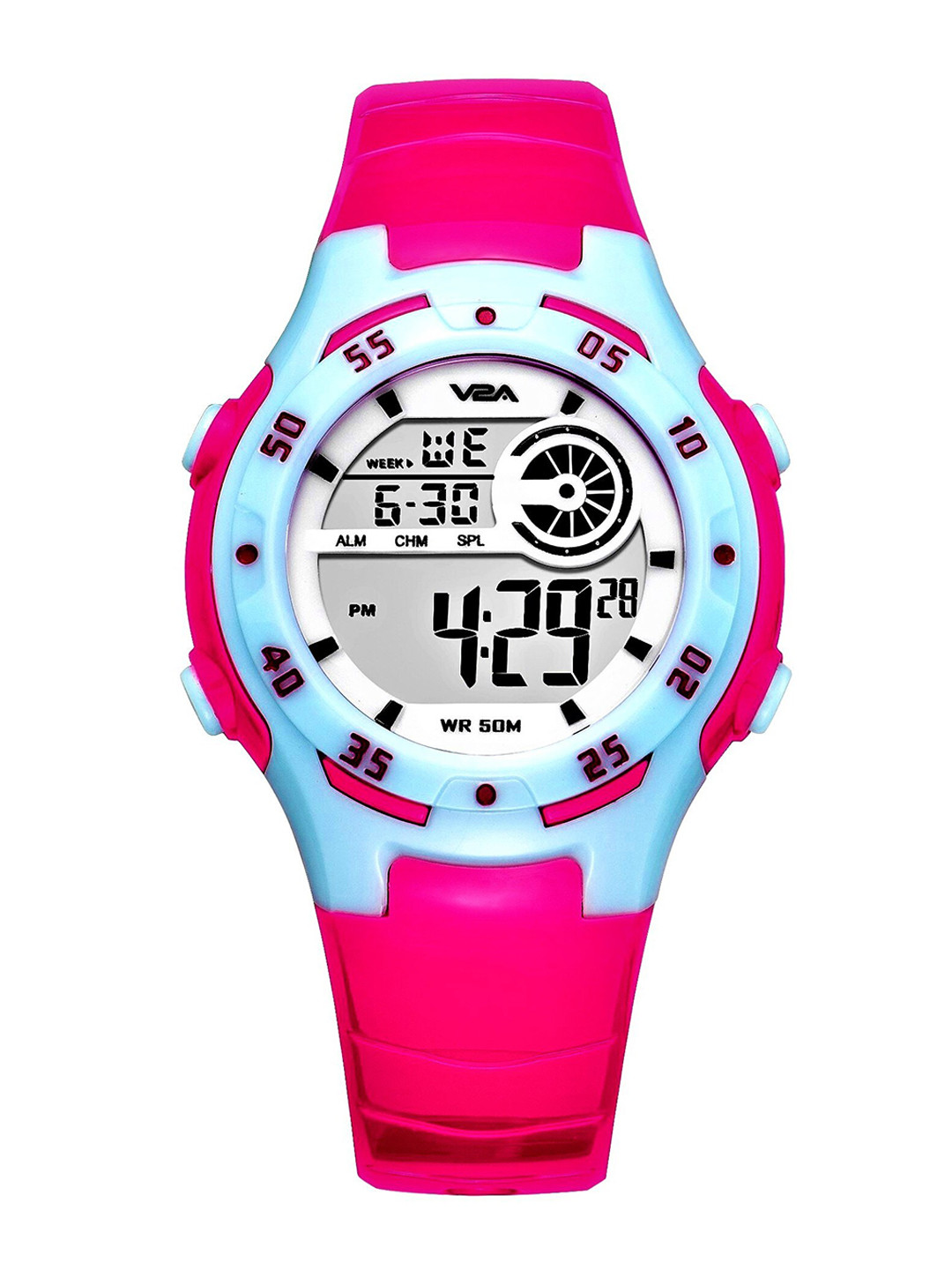 Buy V2A Girls Blue Printed Dial & Pink Straps Digital Multi Function ...