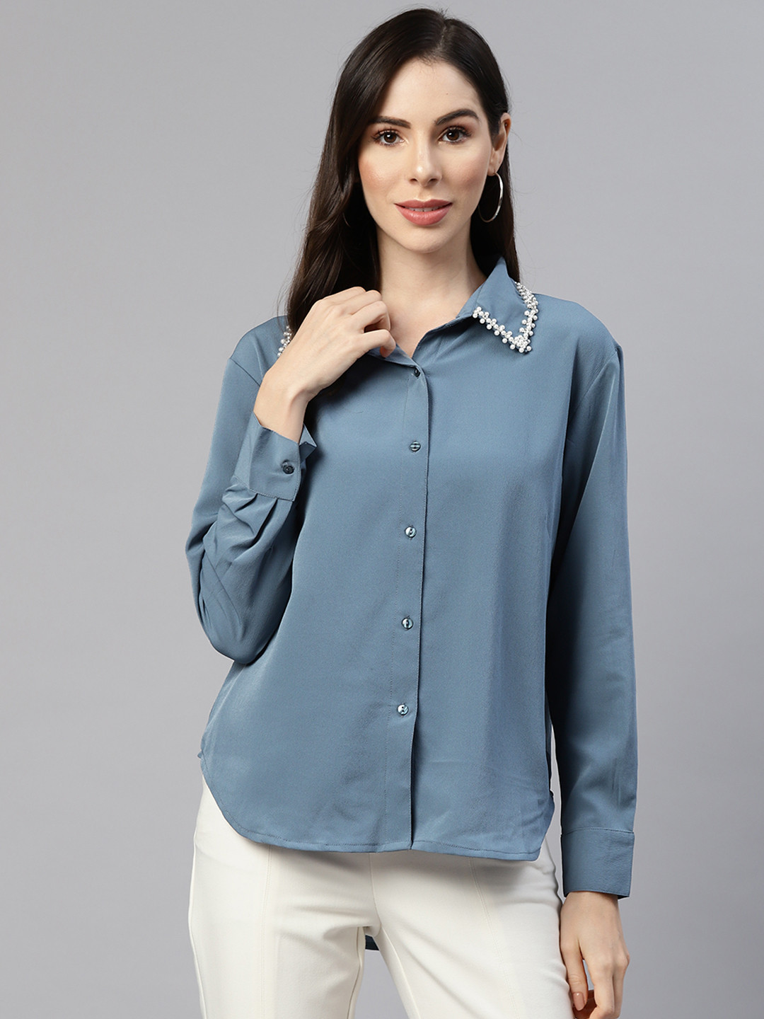 Buy PlusS Women Blue Regular Fit Casual Shirt - Shirts for Women ...