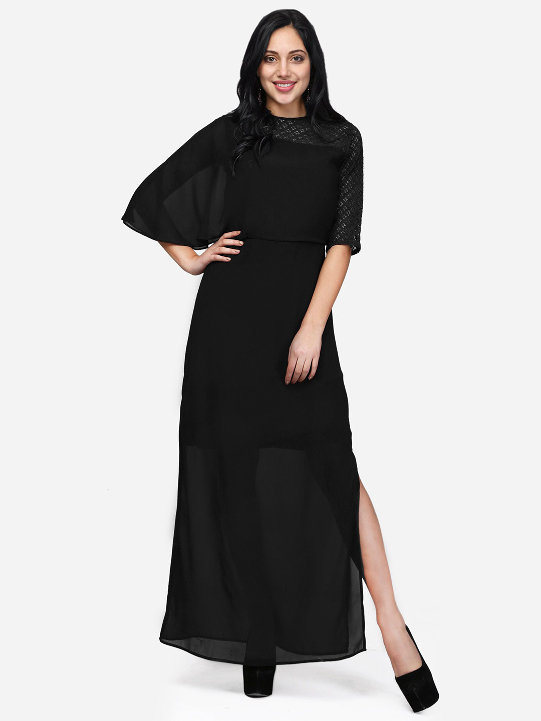 Buy V&M Black Georgette Maxi Dress - Dresses for Women 19323880 | Myntra