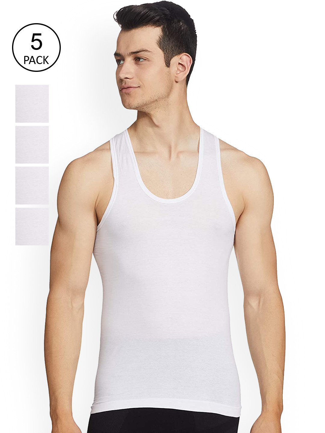 Buy JON Men Pack Of 5 White Solid Innerwear Vests - Innerwear Vests for ...