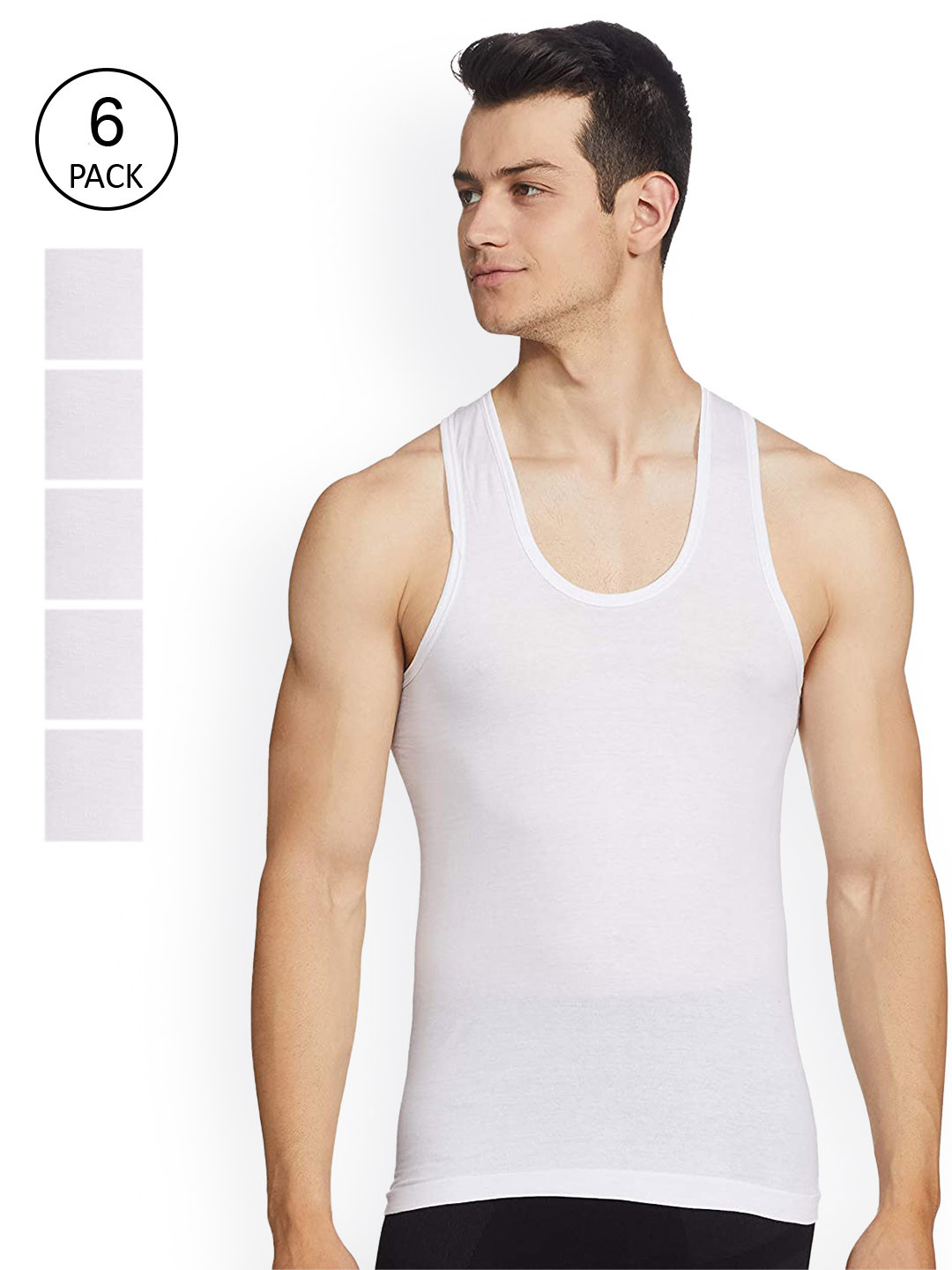 Buy JON Men Pack Of 5 White Solid Cotton Innerwear Vests - Innerwear ...
