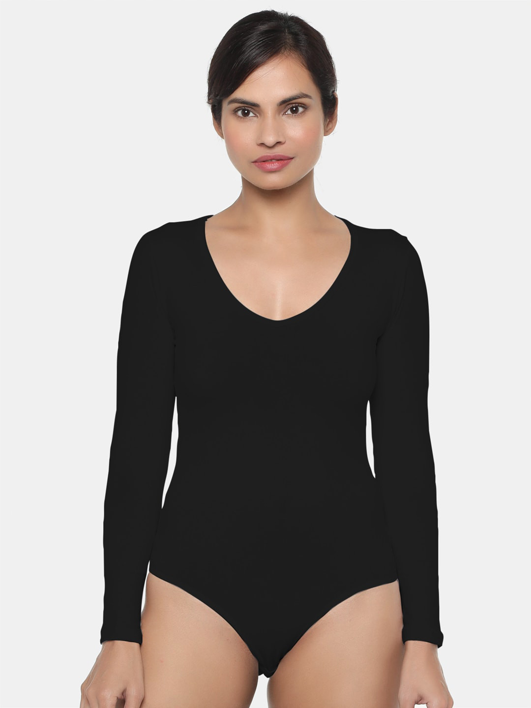 Buy Miorre Women Black Solid Full Sleeves Round Neck Seamless Bodysuit - Bodysuit for Women ...