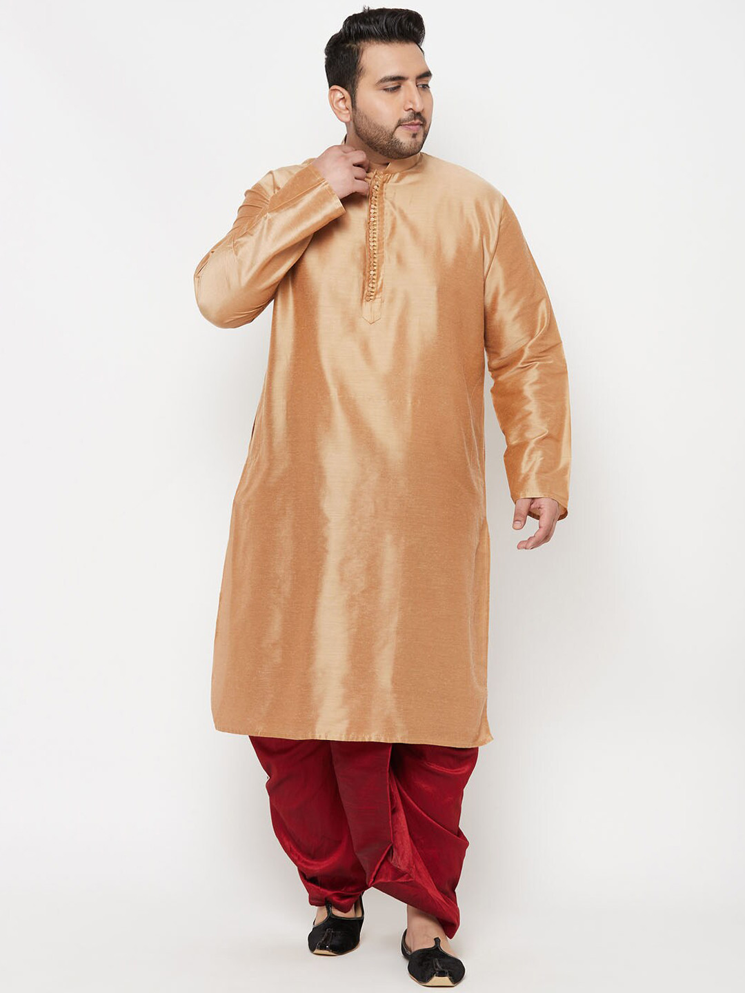 Buy VASTRAMAY PLUS Men Rose Gold Kurta With Dhoti Pants - Kurta Sets ...