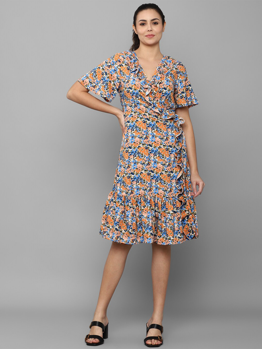 Buy Allen Solly Woman Blue And Orange Floral Dress - Dresses for Women ...