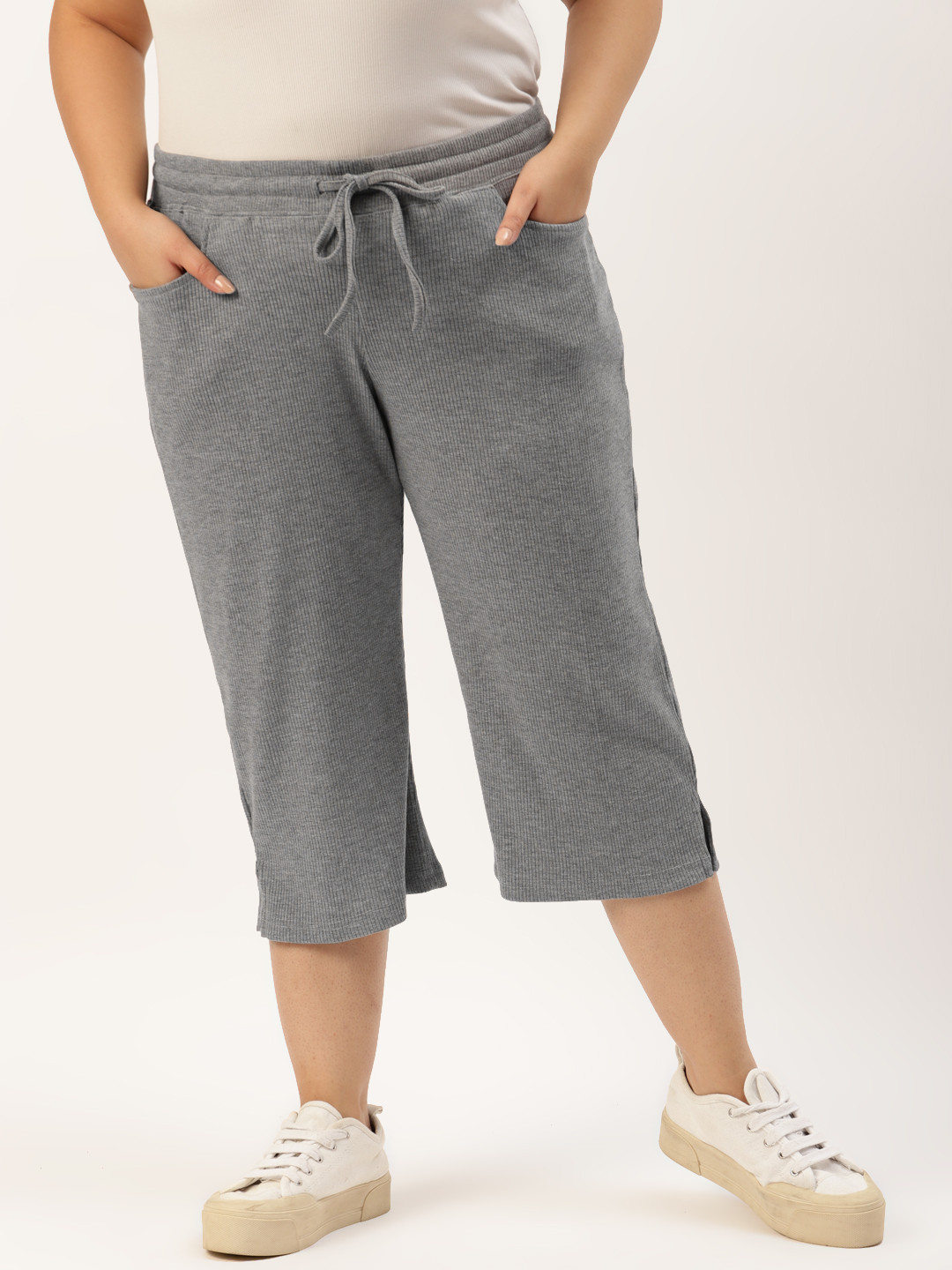 Buy TheRebelinme Women Plus Size Grey Melange Solid Capris - Capris for ...